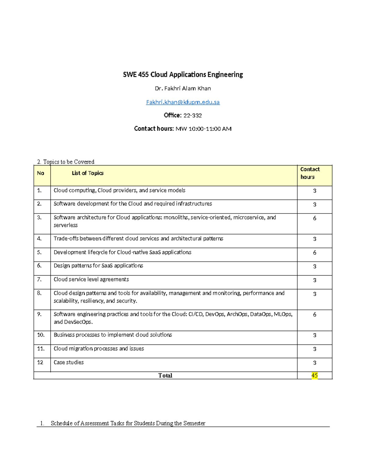 Sylabus - SWE 455 Cloud Applications Engineering Dr. Fakhri Alam Khan ...