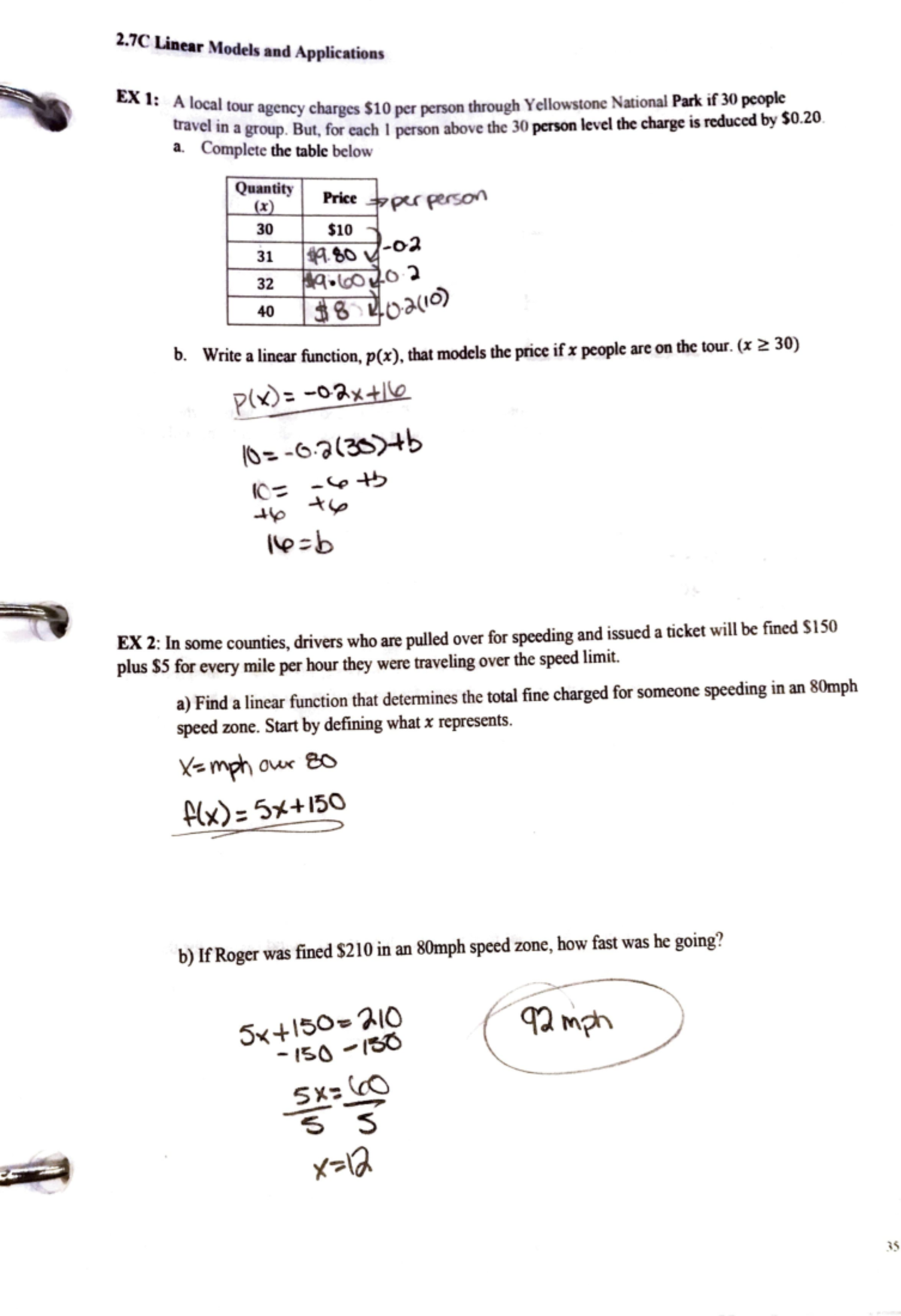 2 - Carah Pearson - 2. 7C Linea Models and Appli ca tion s EX I: traA ...