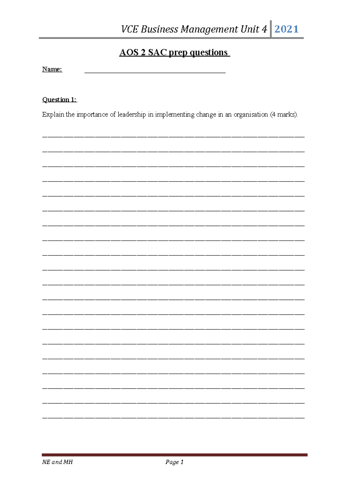 U4 AOS 2 SAC prep questions - AOS 2 SAC prep questions Name: - Studocu