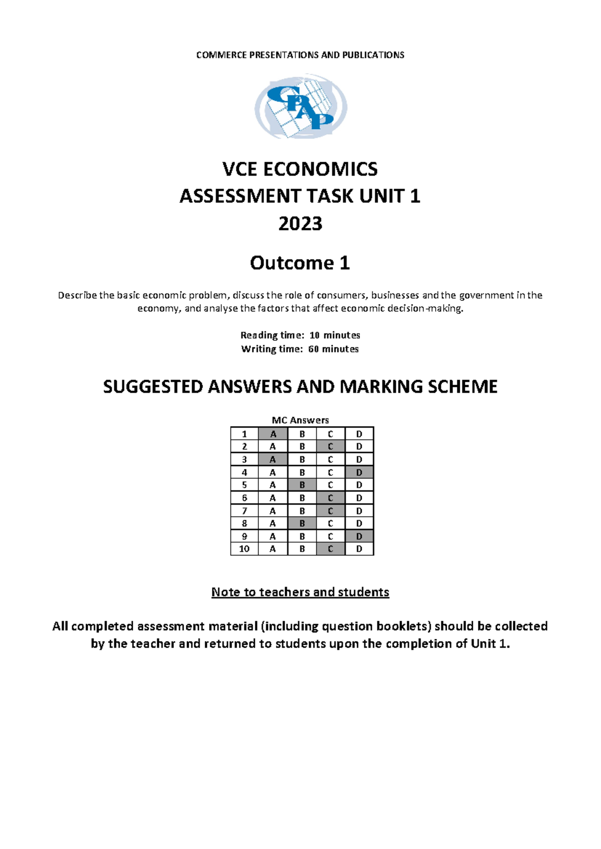 2023 Eco CPAP U1 AOS1 SAC answers - COMMERCE PRESENTATIONS AND ...