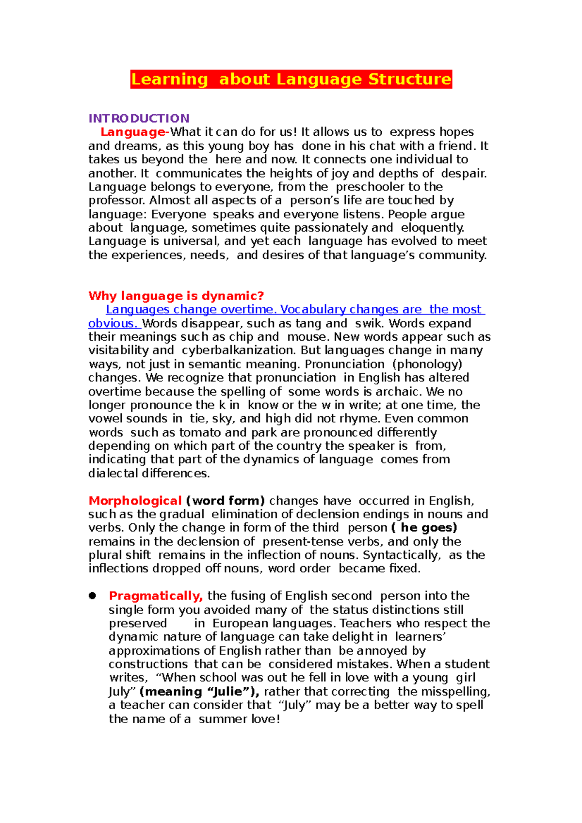 Learning about Language Structure - Learning about Language Structure ...