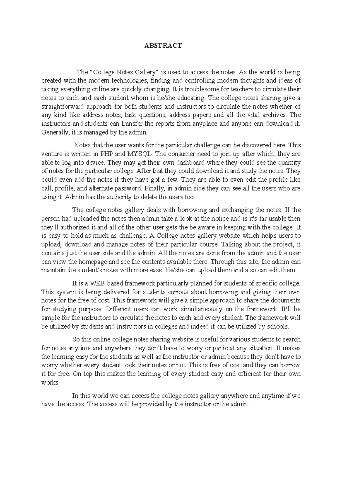 New abstract - good - ABSTRACT The “College Notes Gallery” is used to ...