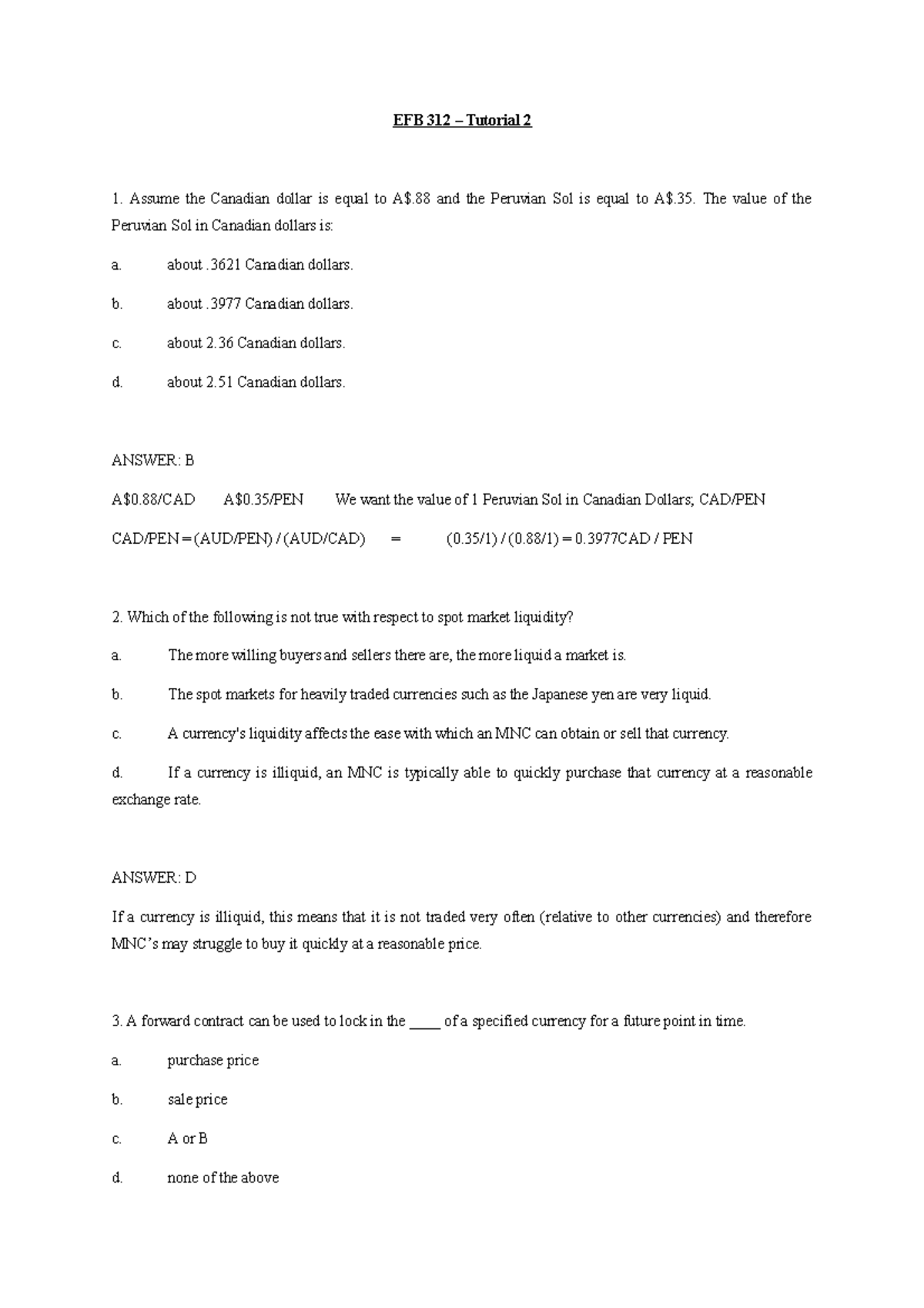 Tutorial 2 - 2019 S2 - Answers - EFB 312 – Tutorial 2 Assume the ...
