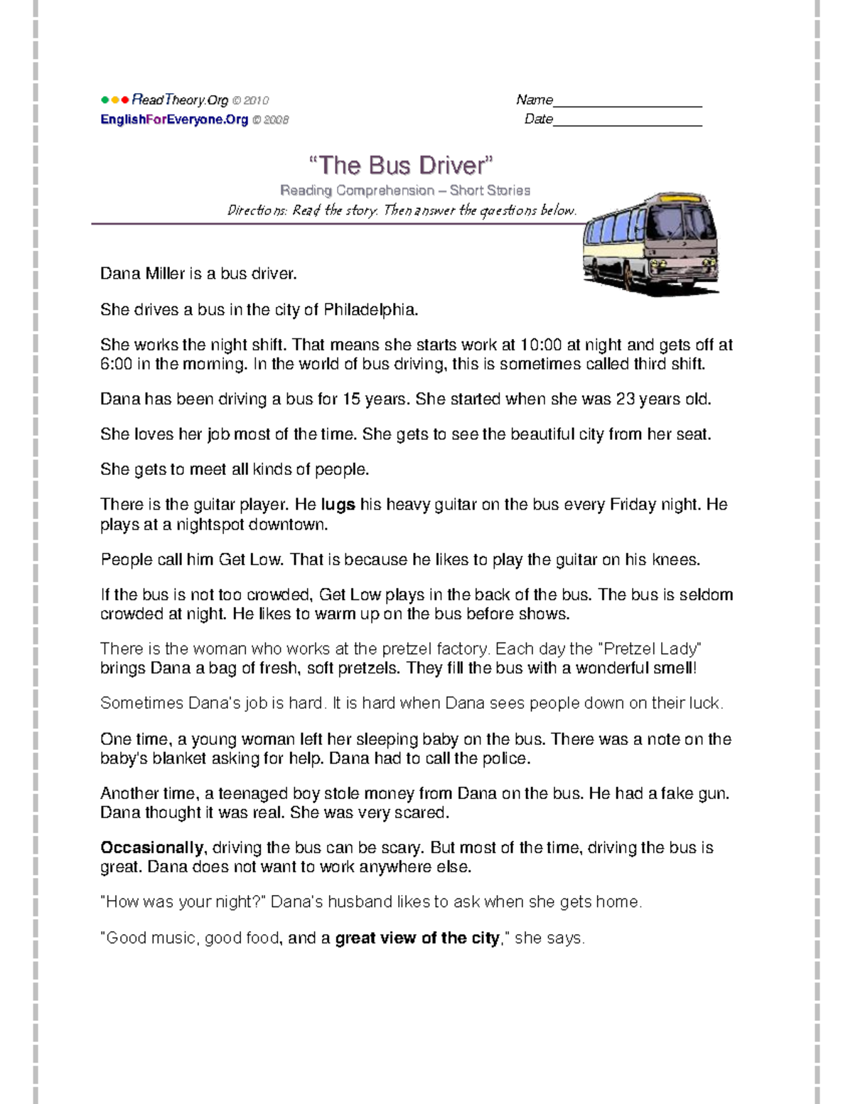 The Bus Driver - RReeaaddTThheeoorryy. ©© 22001100 Name ...
