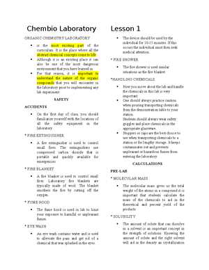 Organic Chemistry Lab - Lesson 1 : Laboratory Safety and Guidelines A ...