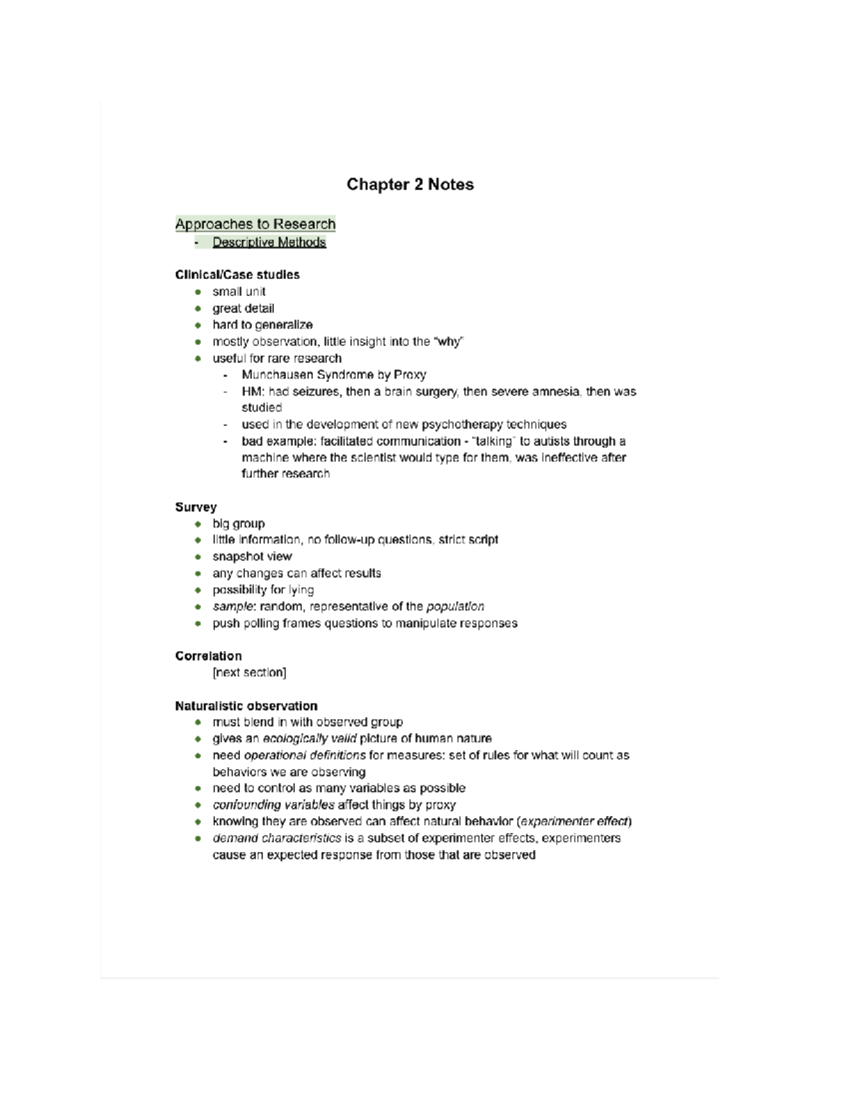 Doc2 - paychological research - Chapter 2 Notes Approaches to Research ...
