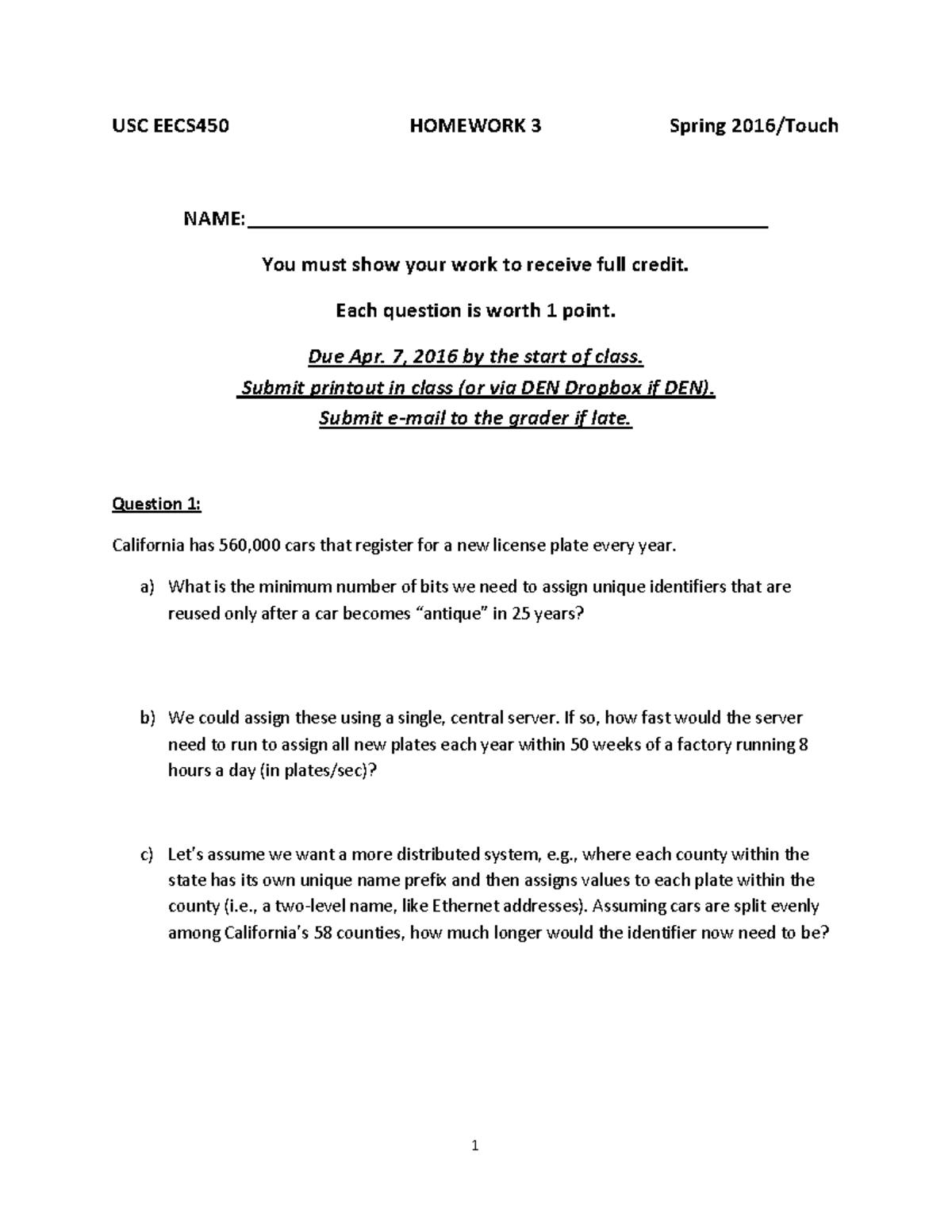 HW3 - Homework 3 - USC EECS450 HOMEWORK 3 Spring 2016/Touch - Studocu