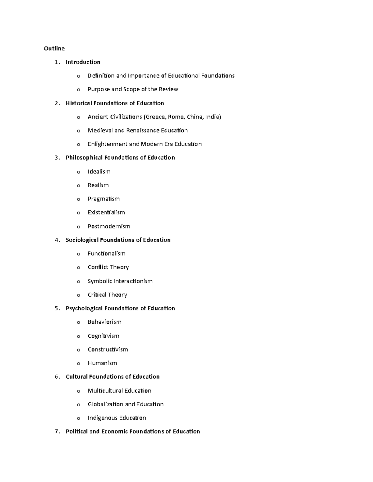 Outline of Education Theory - Outline 1. Introduction o Definition and ...