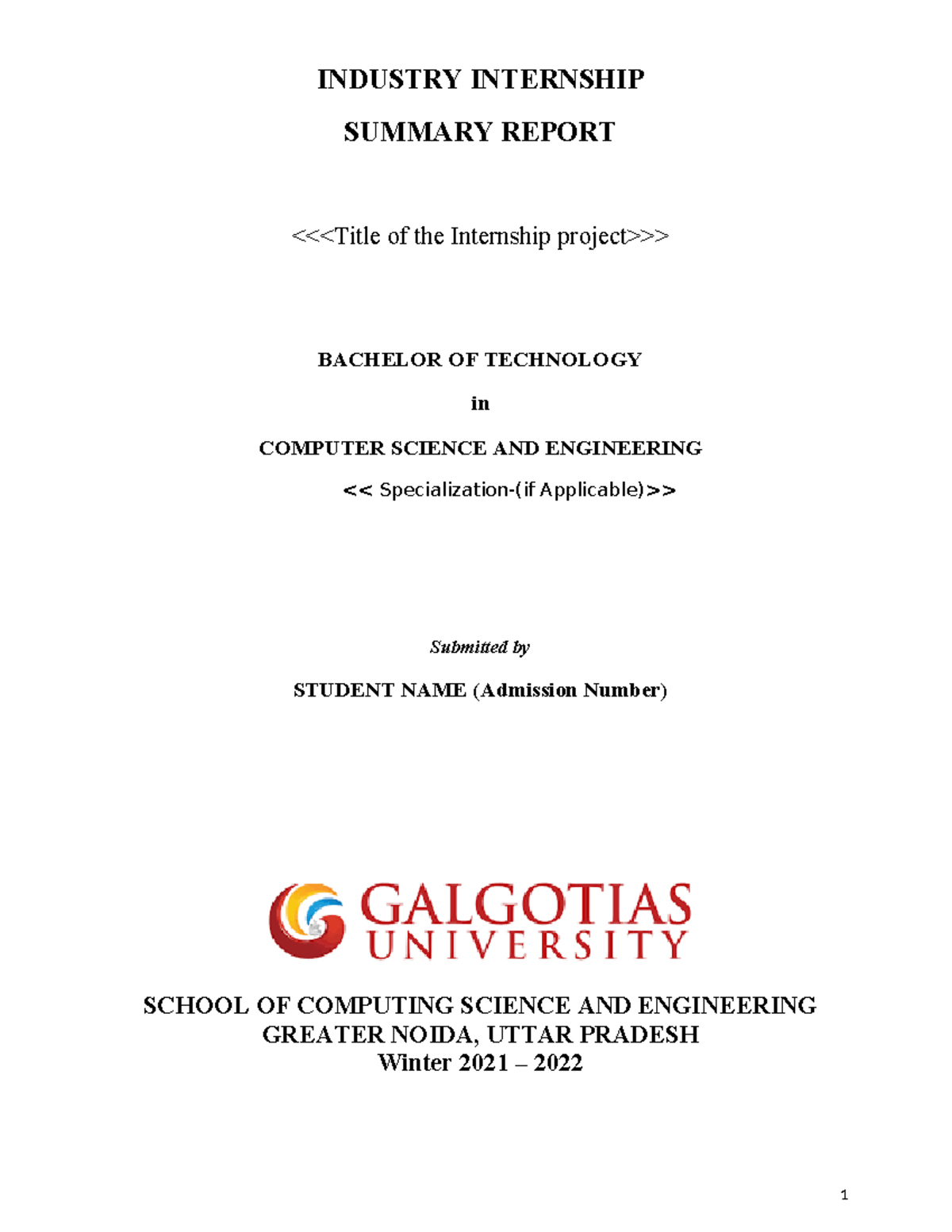 Revised Internship Summary Report template Version 1 - INDUSTRY ...