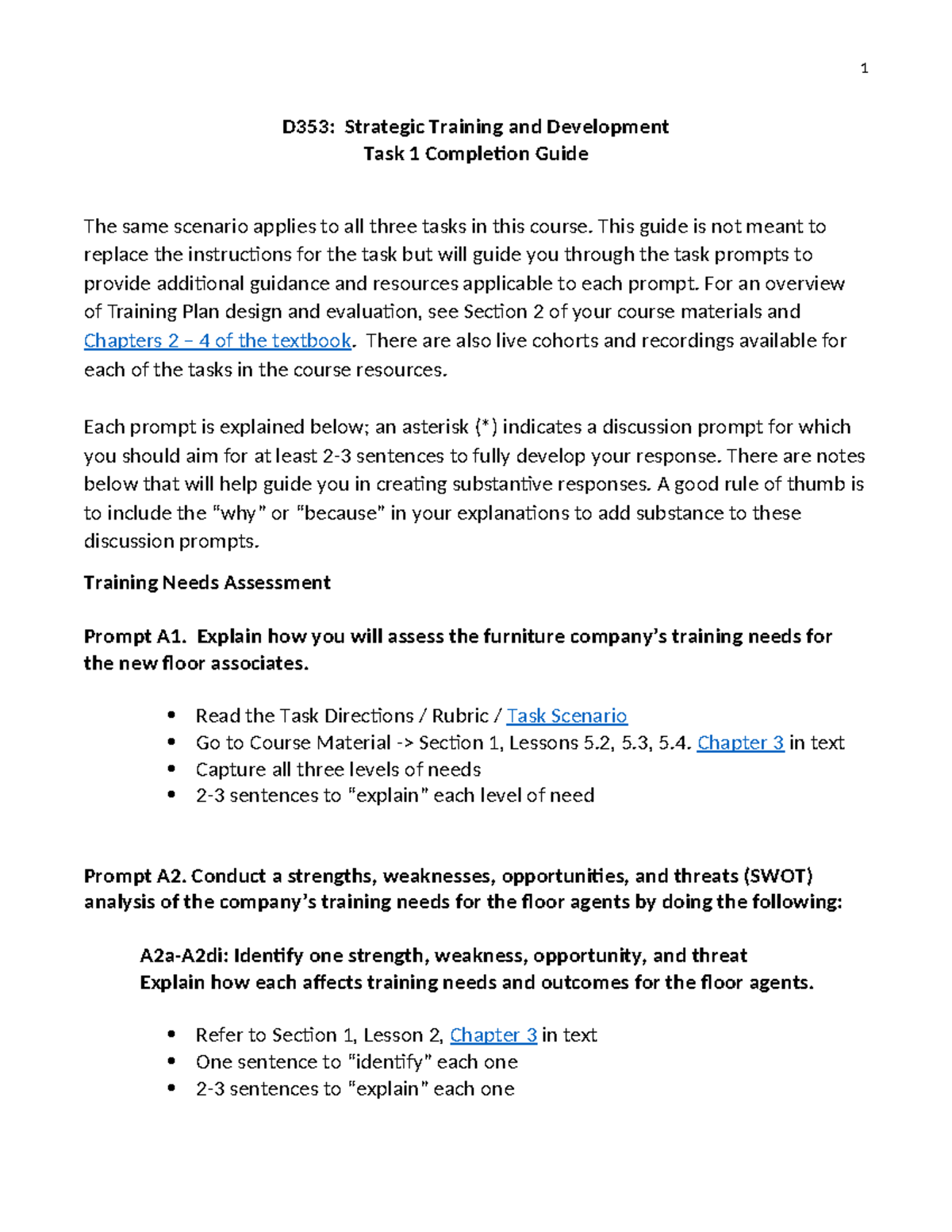 D353 Task 1 Guide - Assignment Notes/Task - 1 D353: Strategic Training ...