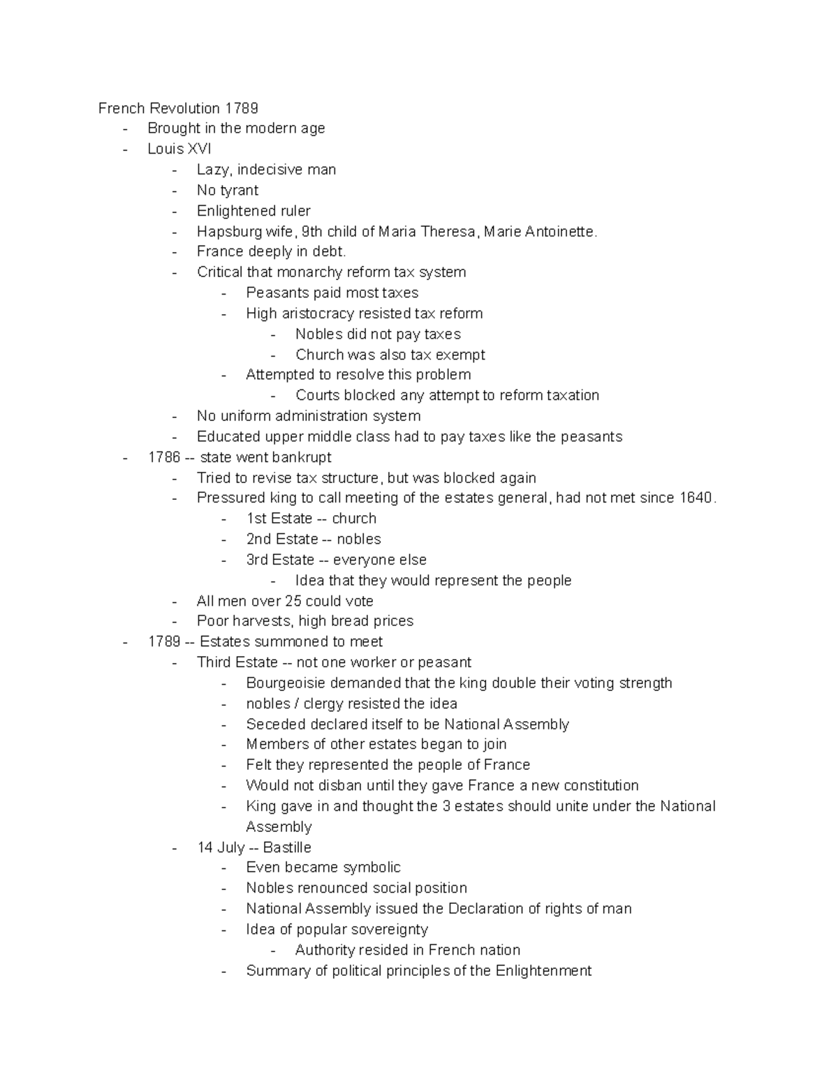 World Civ 2 Unit 2 Notes - French Revolution 1789 Brought in the modern ...