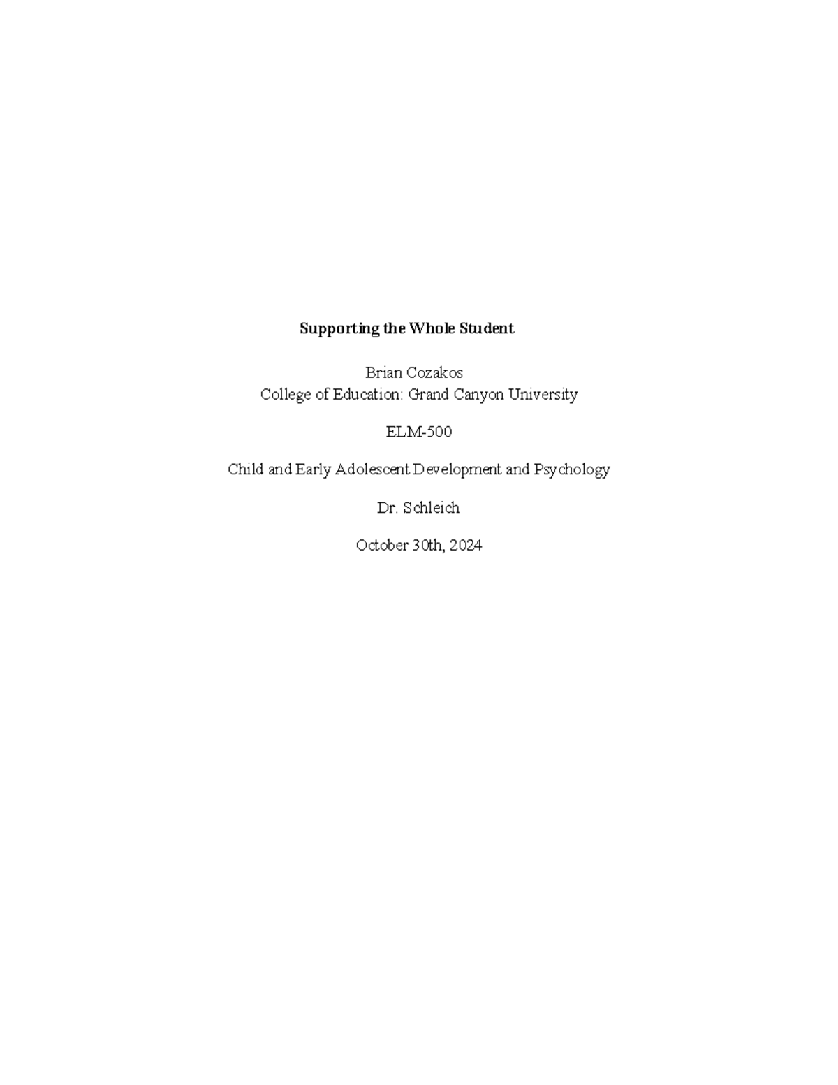 Document 6 - essay work - Supporting the Whole Student Brian Cozakos ...