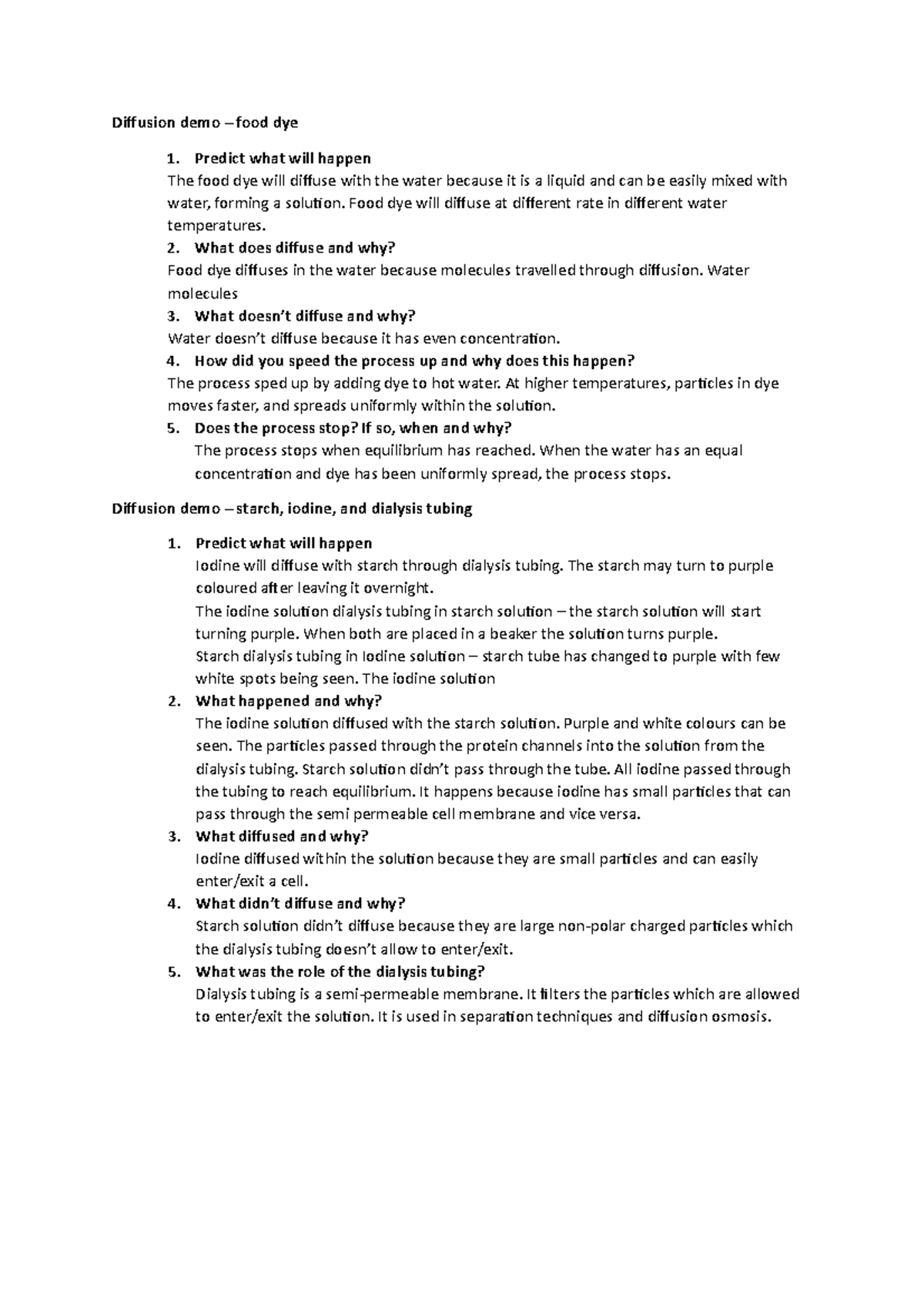 Cell Biology Carrot Osmosis Practical - Diffusion demo – food dye 1 ...