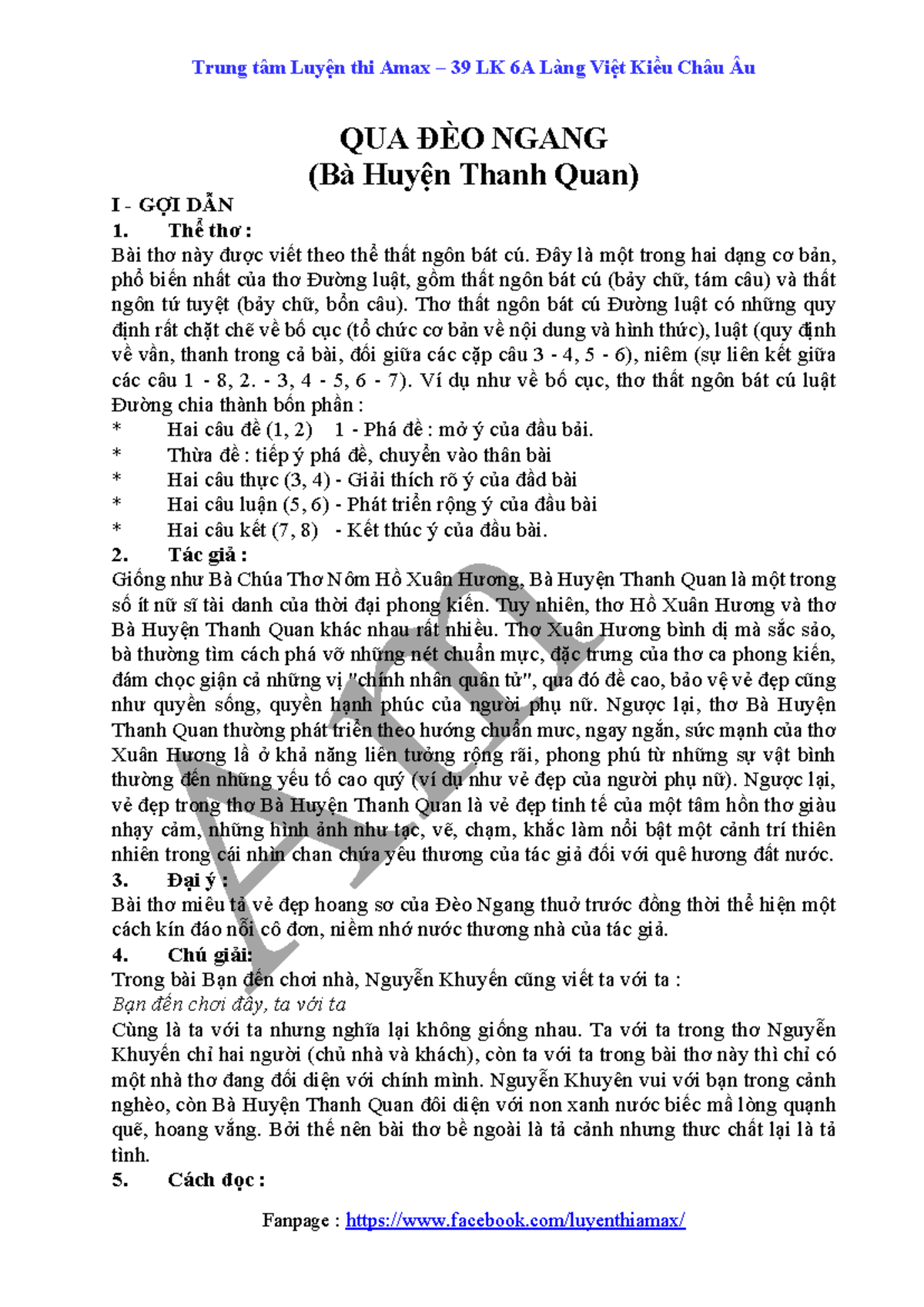 Qua-deo-ngang - QUA ĐÈO NGANG (Bà Huyện Thanh Quan) I - GỢI DẪN Thể thơ ...