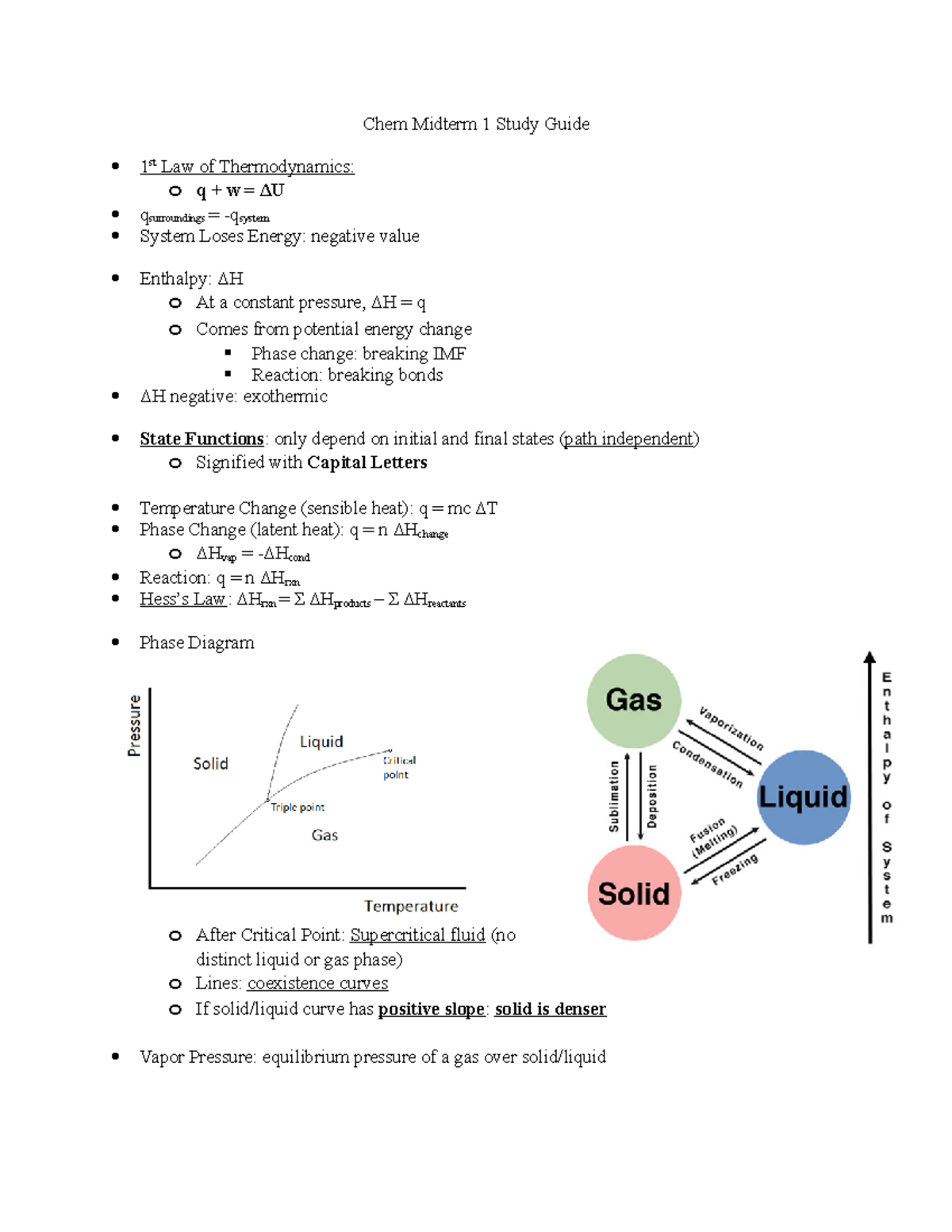 Chem Midterm 1 Study Guide - Chem Midterm 1 Study Guide 1 st Law of ...