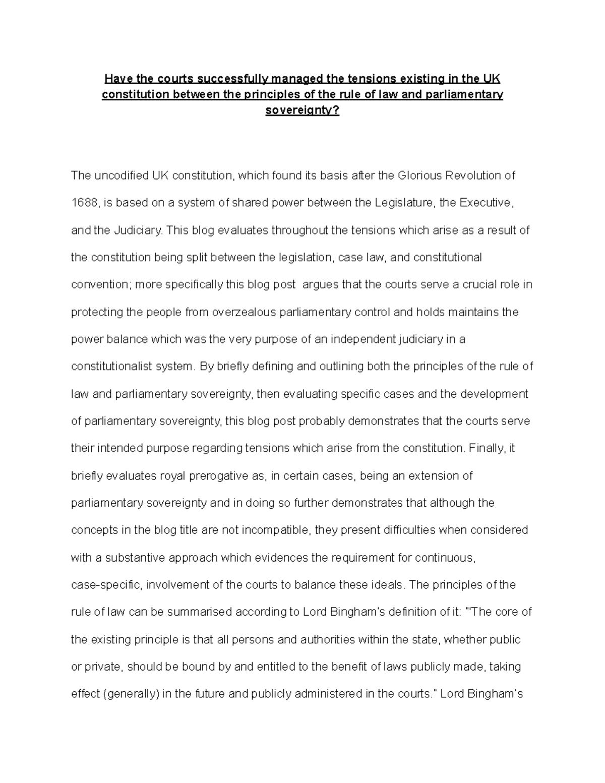 Summative essay - Have the courts successfully managed the tensions ...