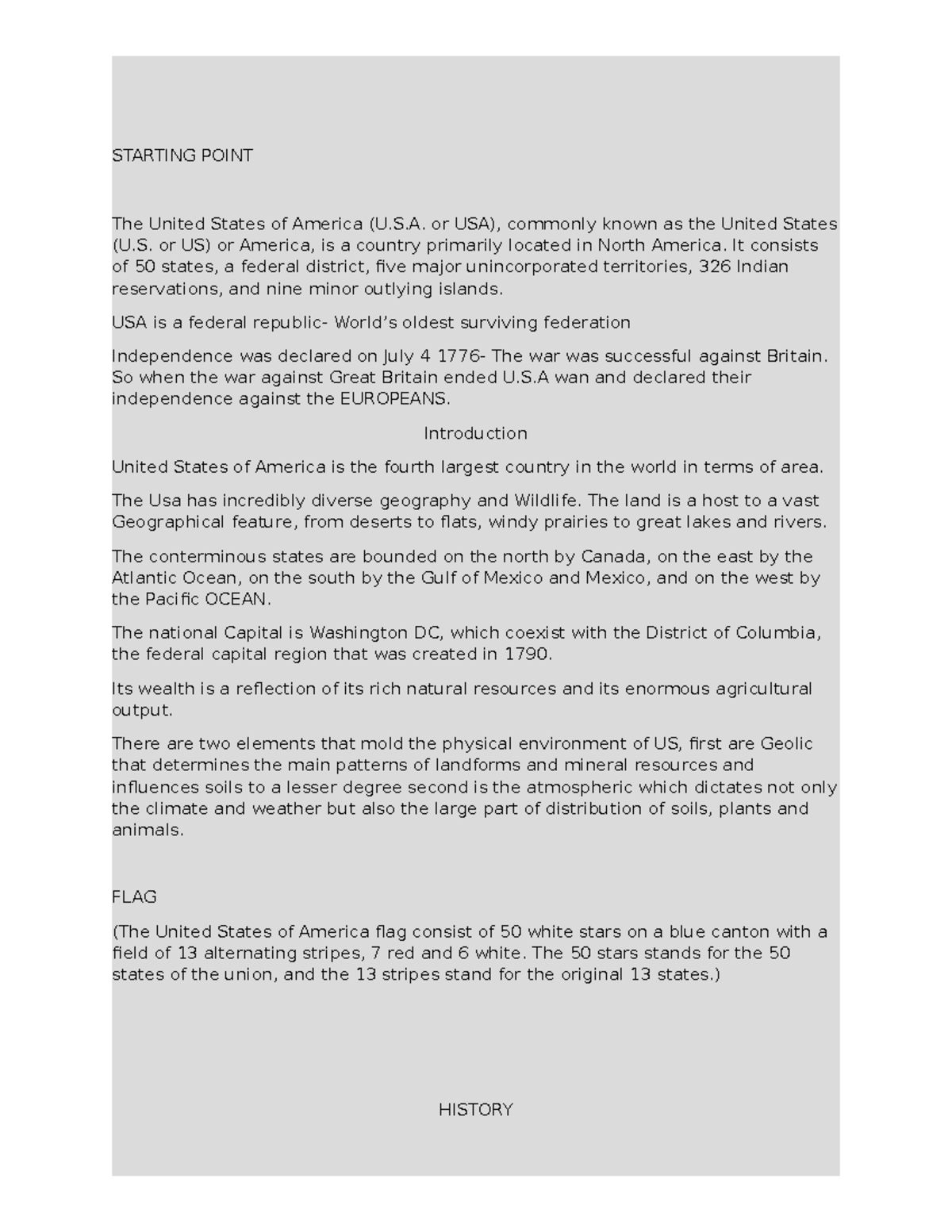 North America Region; USA Transcript - STARTING POINT The United States ...