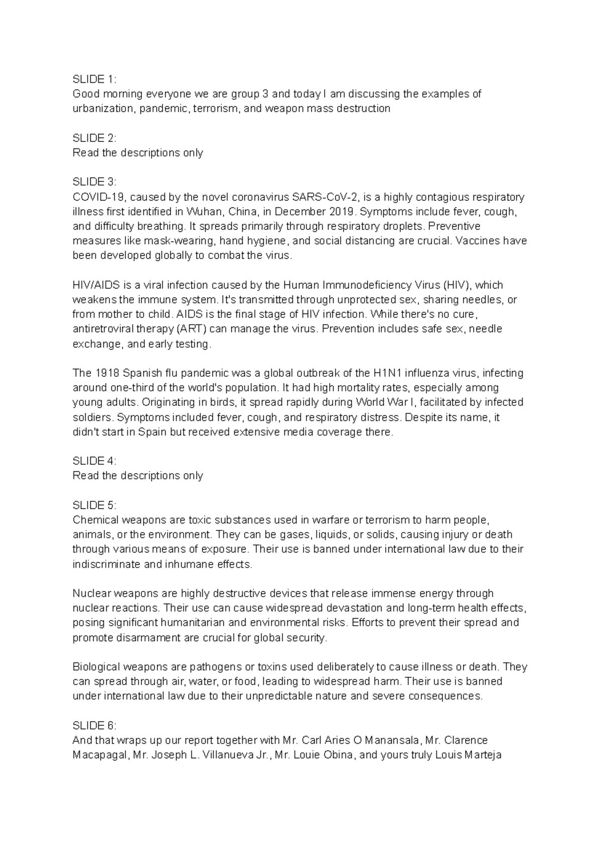 Script-FOR- Cworld - Hello - SLIDE 1: Good morning everyone we are ...