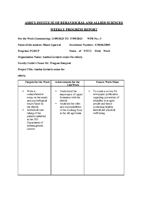 WPR - Weekly Progress Report Sample - WPR For the week Commencing : 01-06-2021 to 07-06- Name of ...