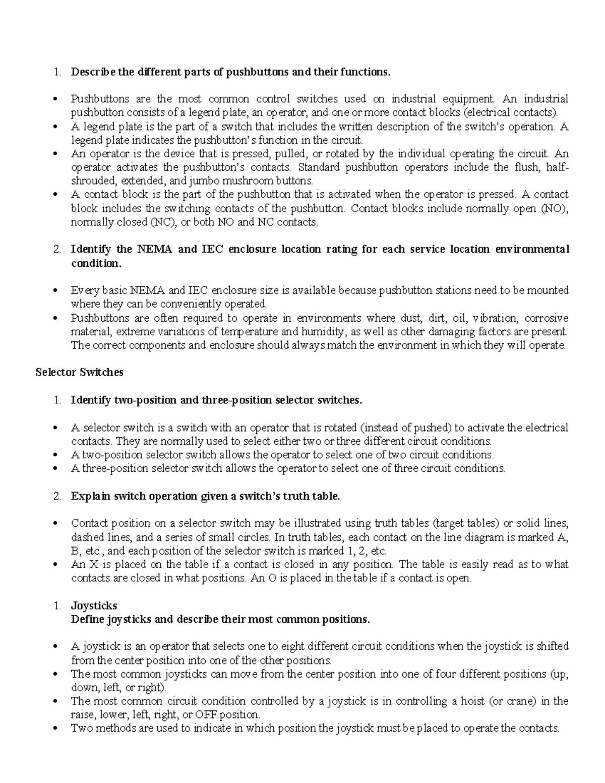 Switch Tutorials - GOOD - 1. Describe the different parts of pushbuttons and their functions ...