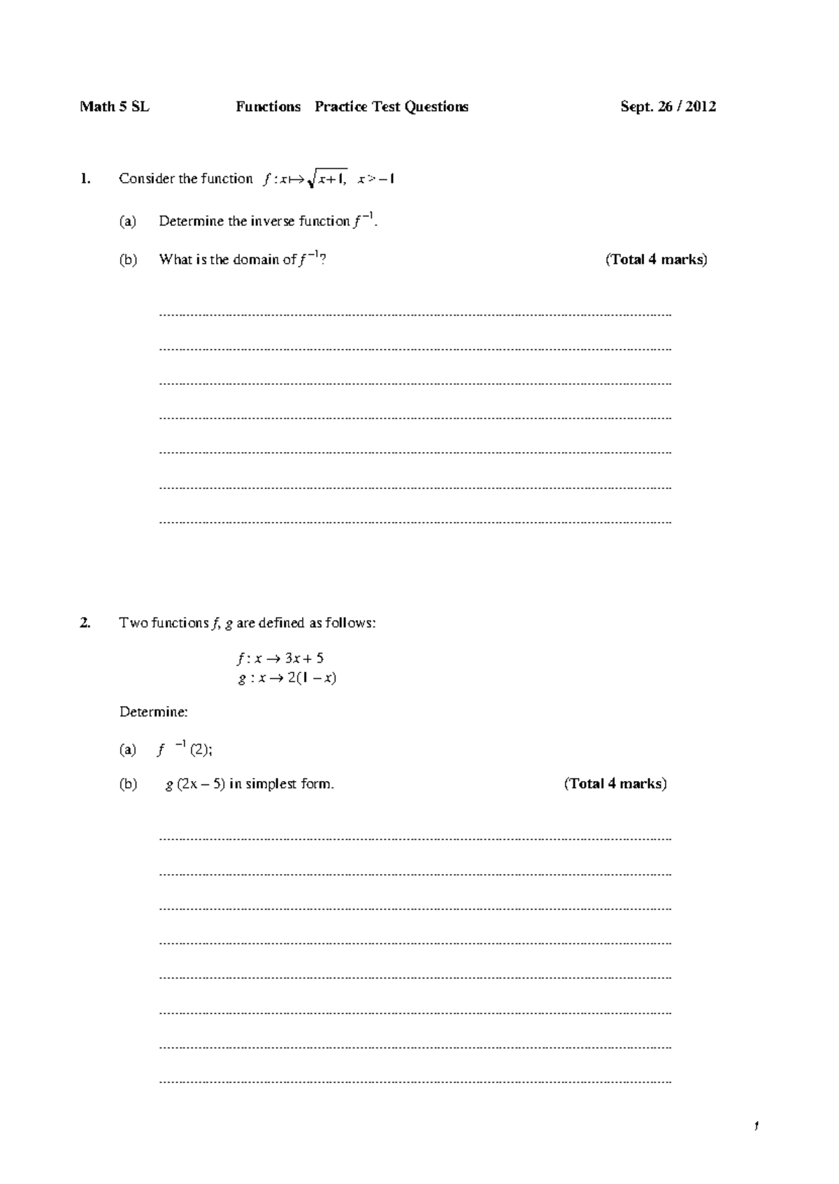Functions practice test - Math 5 SL 1. Functions Practice Test ...