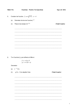 Function Practice - (a) Let f(x) = 7 – 2x and g(x) = x + 3. Find (g ° f ...