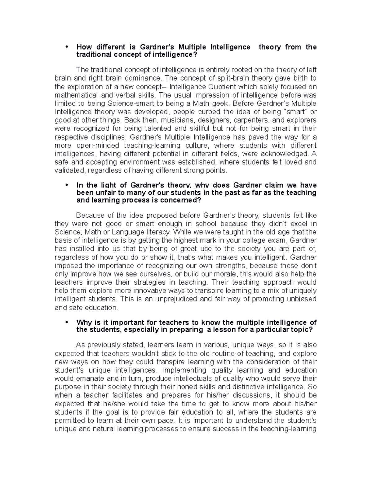 Gardner's Theory of Multiple Intelligence - How different is Gardner’s ...