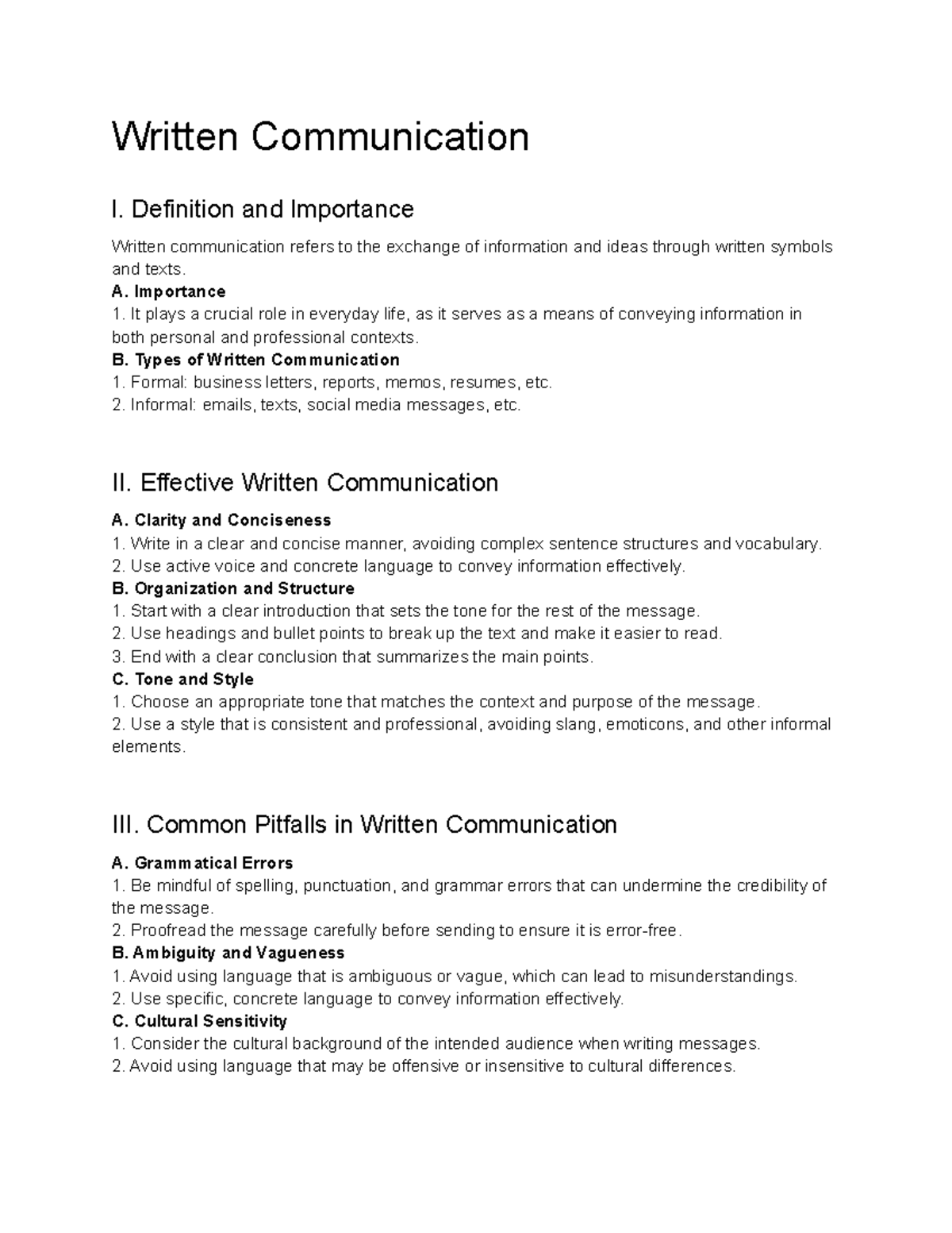 Communication Skills Lecture Notes 6 - Written Communication - Written ...
