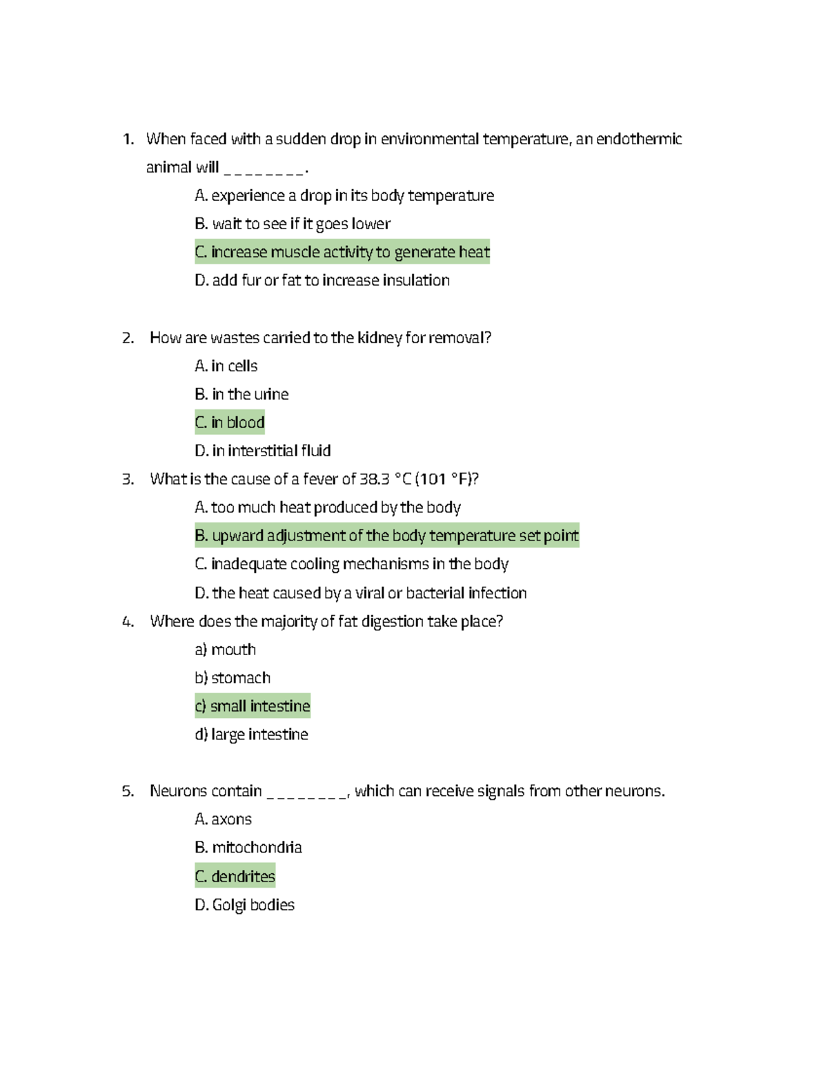 Biology Chapter 16 Review + answers - When faced with a sudden drop in environmental temperature ...