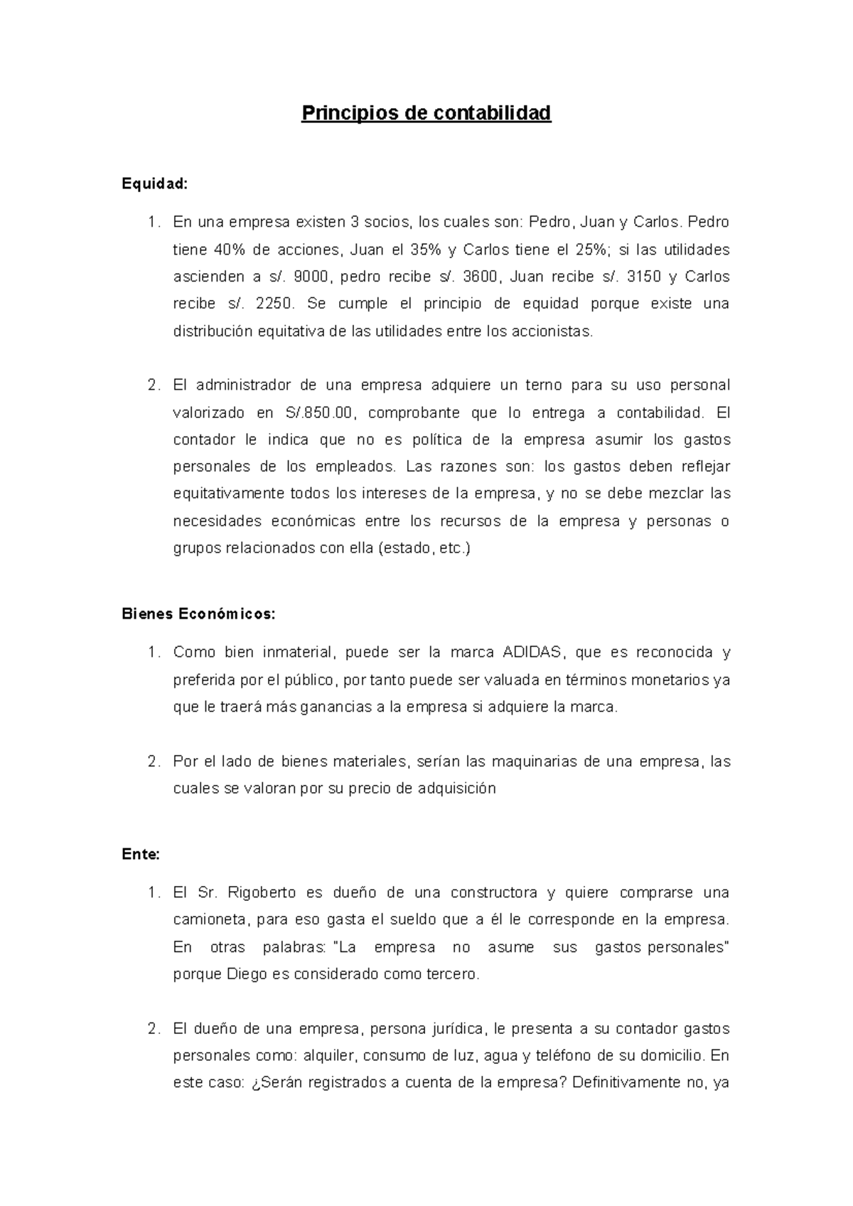 Principios de contabilidad - Principios de contabilidad Equidad: 1. En ...