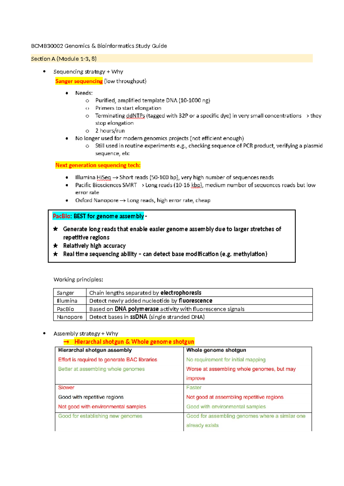 BCMB30002 Study Guide - BCMB30002 Genomics & Bioinformatics Study Guide Section A (Module 1-3 ...