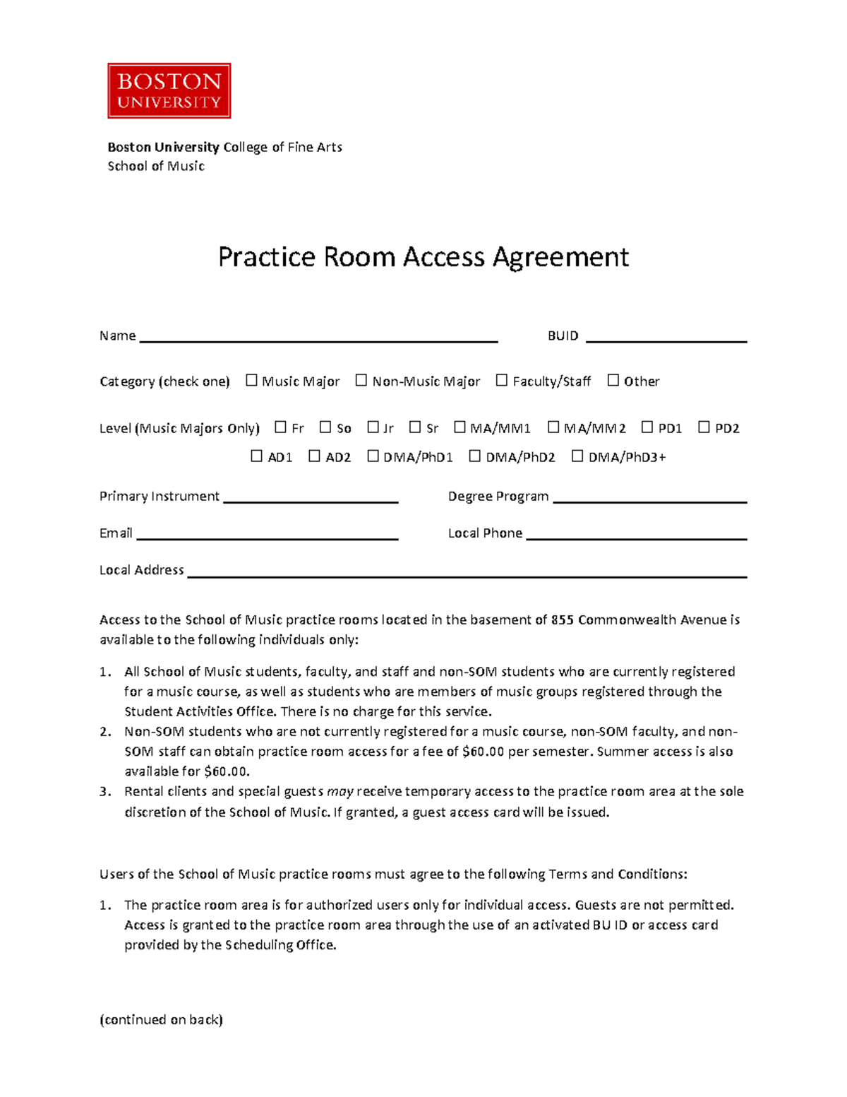 2023 Practice Room Usage Policy Effective January 2023 - (continued on ...