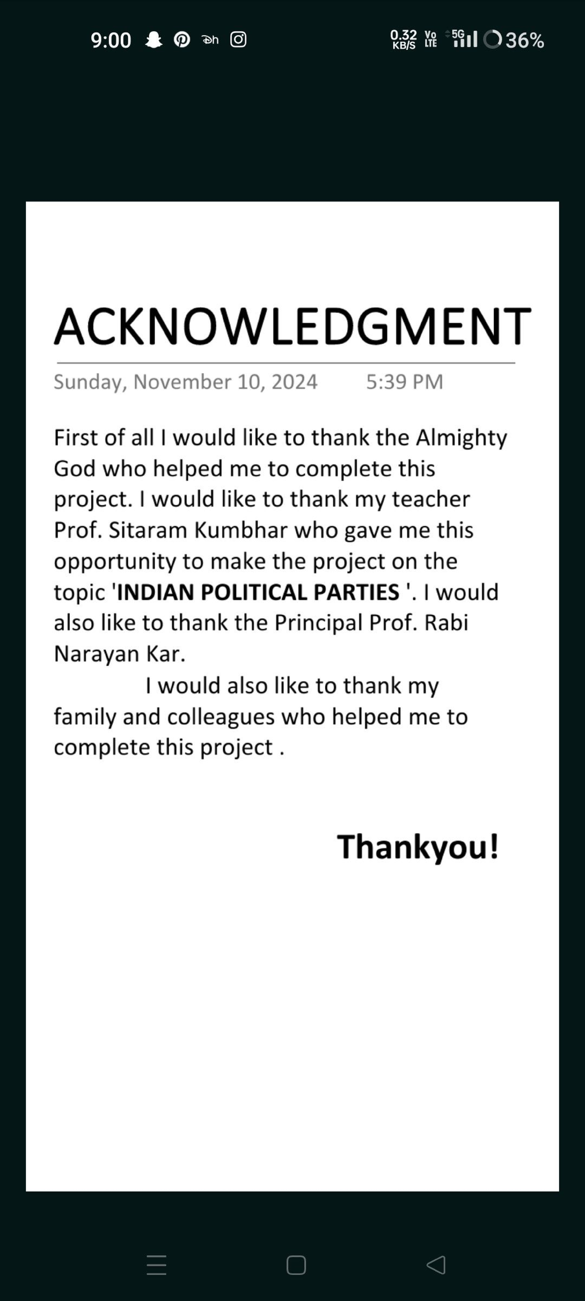 Ifj23-fvgzk - .... - B.A (Hons.) Political Science - ACKNOWLEDGMENT Sunday, November 10, 2024 5: ...