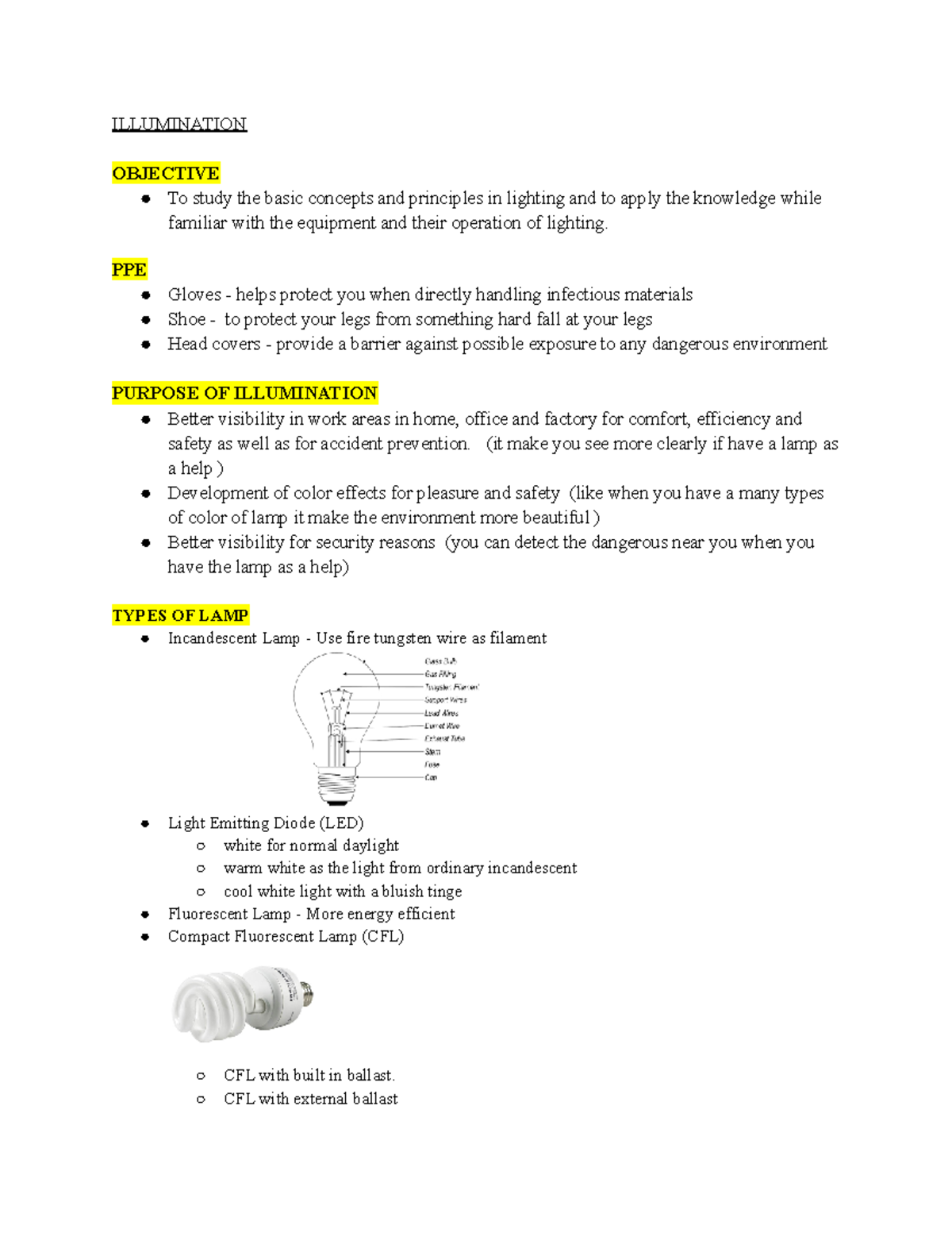 PT LAB Building - PT NOTES - ILLUMINATION OBJECTIVE To study the basic ...