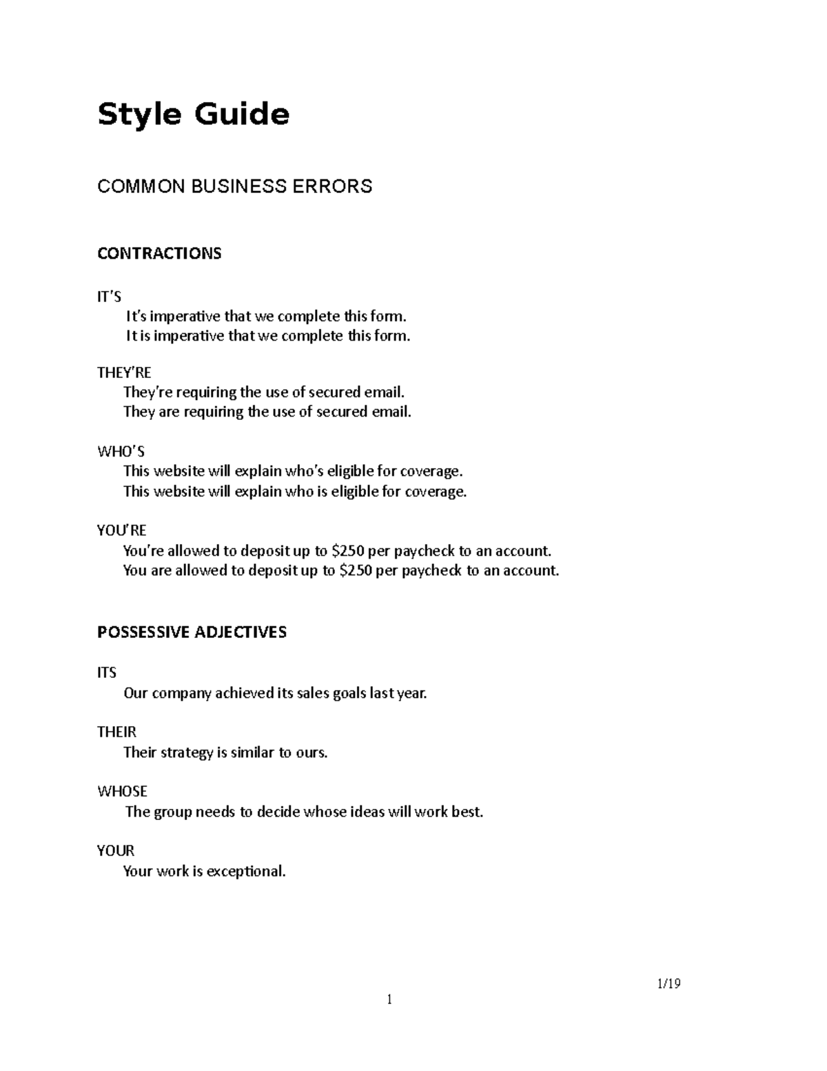 Style Guide APA 7 - Style Guide COMMON BUSINESS ERRORS CONTRACTIONS IT ...