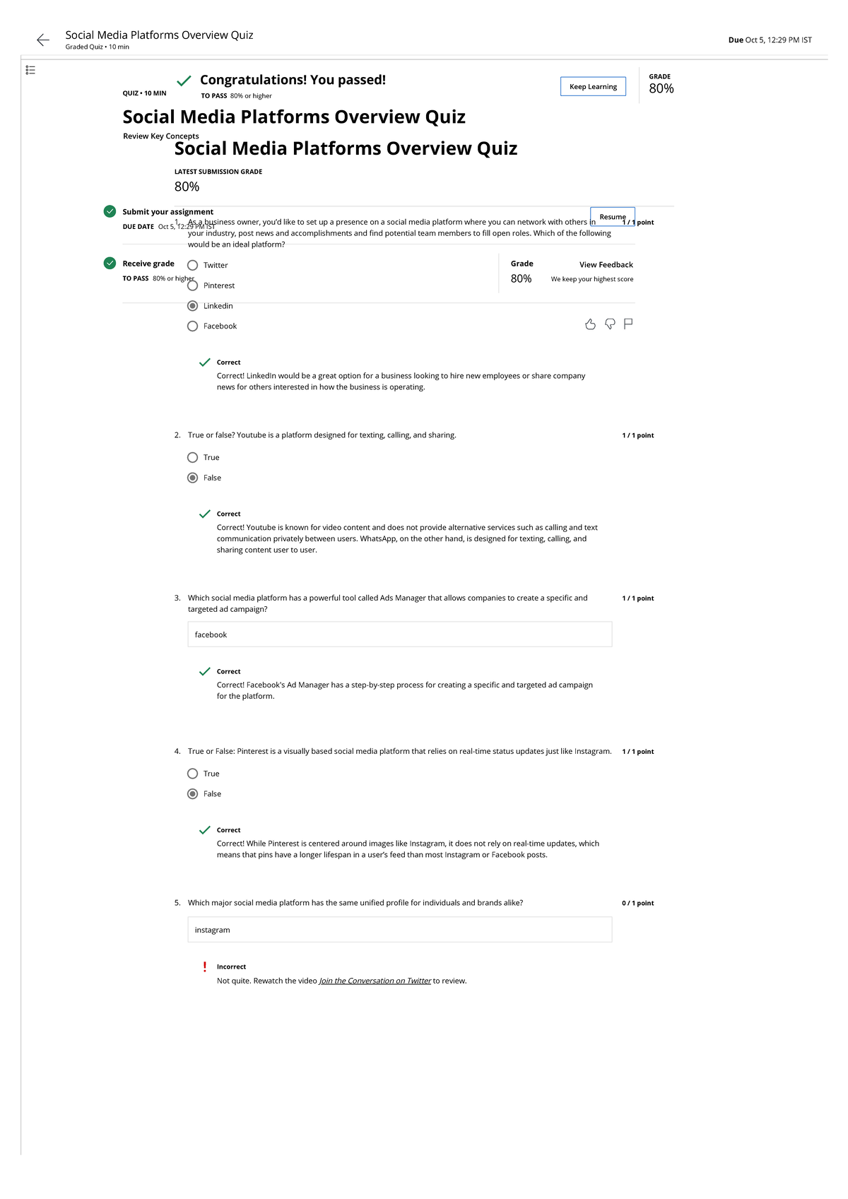 Social Media Platforms Overview Quiz Coursera - QUIZ • 10 MIN Social ...