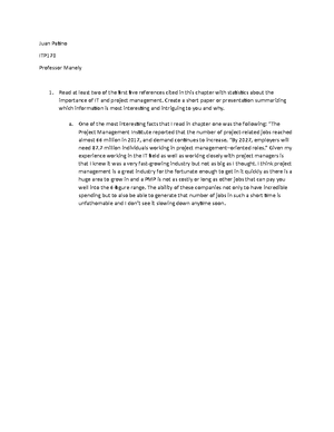 Case 1-1 tasks Patino - Summarize each of the proposed projects in the Running Case section ...