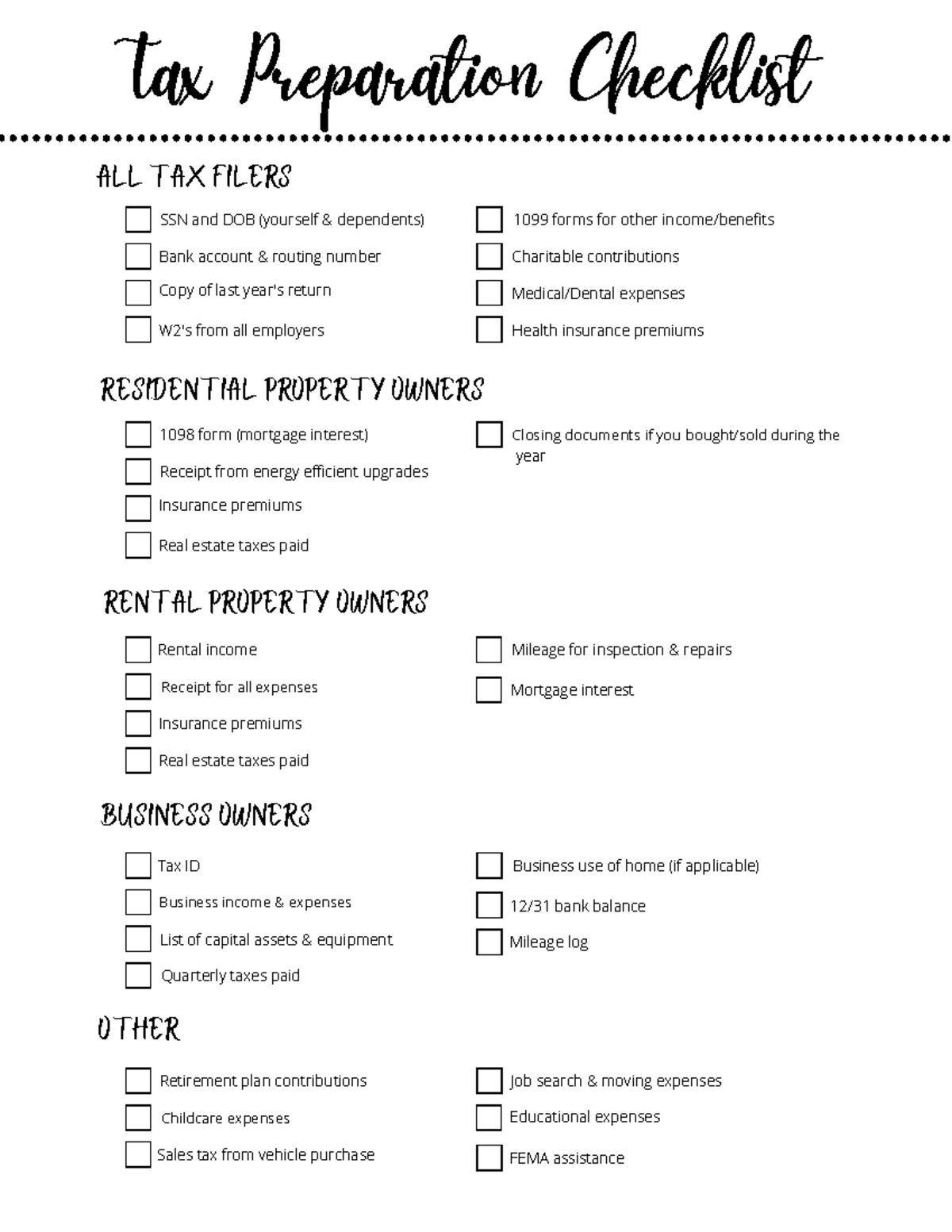 Tax Preparation Checklist - Studocu