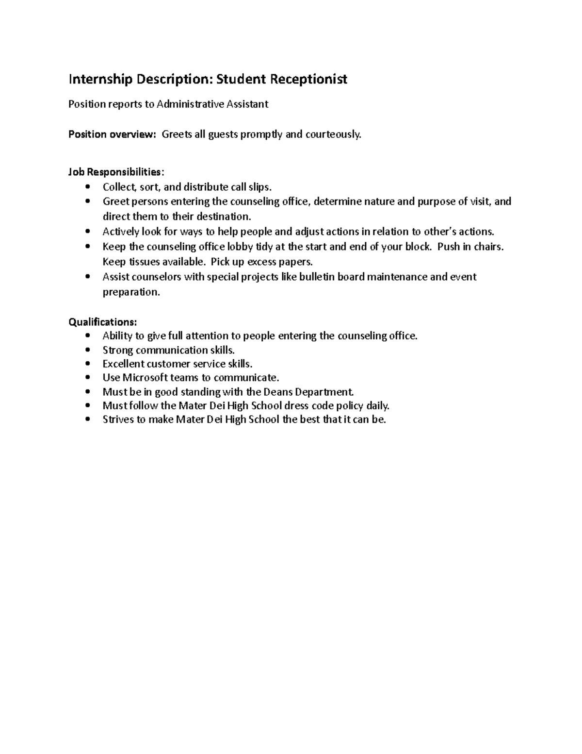 YHhir 6lb Qyu Pl 7DVi8Rx Student Receptionist - Internship Description ...