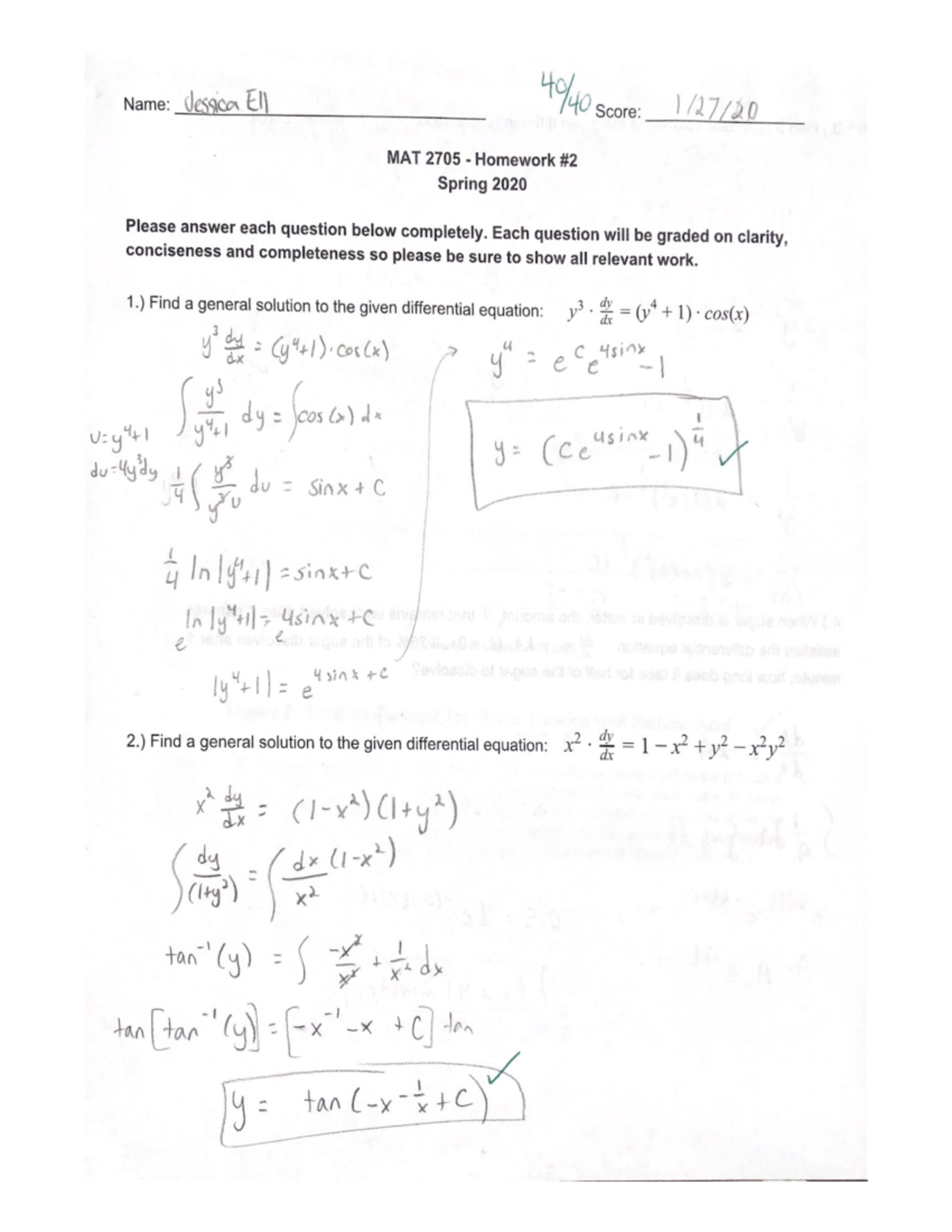 Diff eq HW 2 - This is the second GRADED homework assignment, which is ...