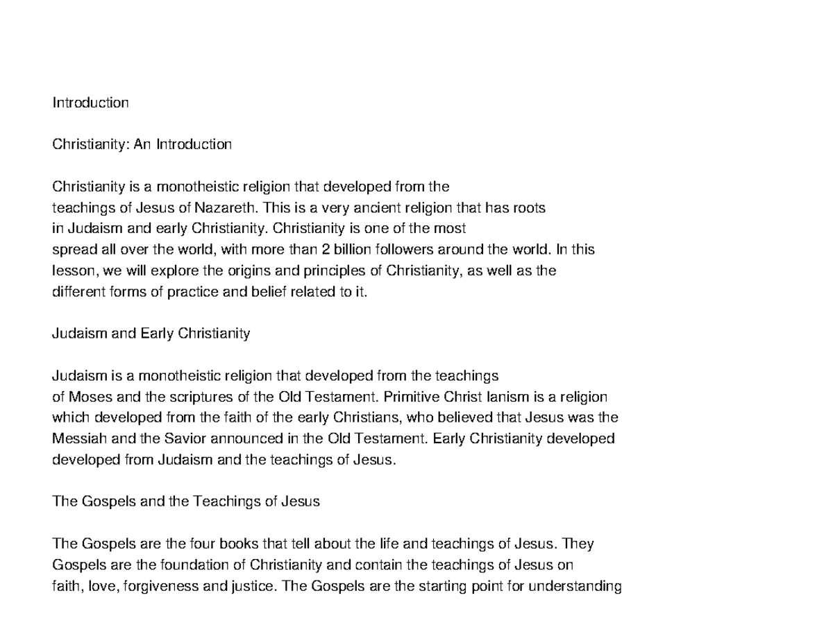 English Christian Studies Study notes - Introduction Christianity: An ...