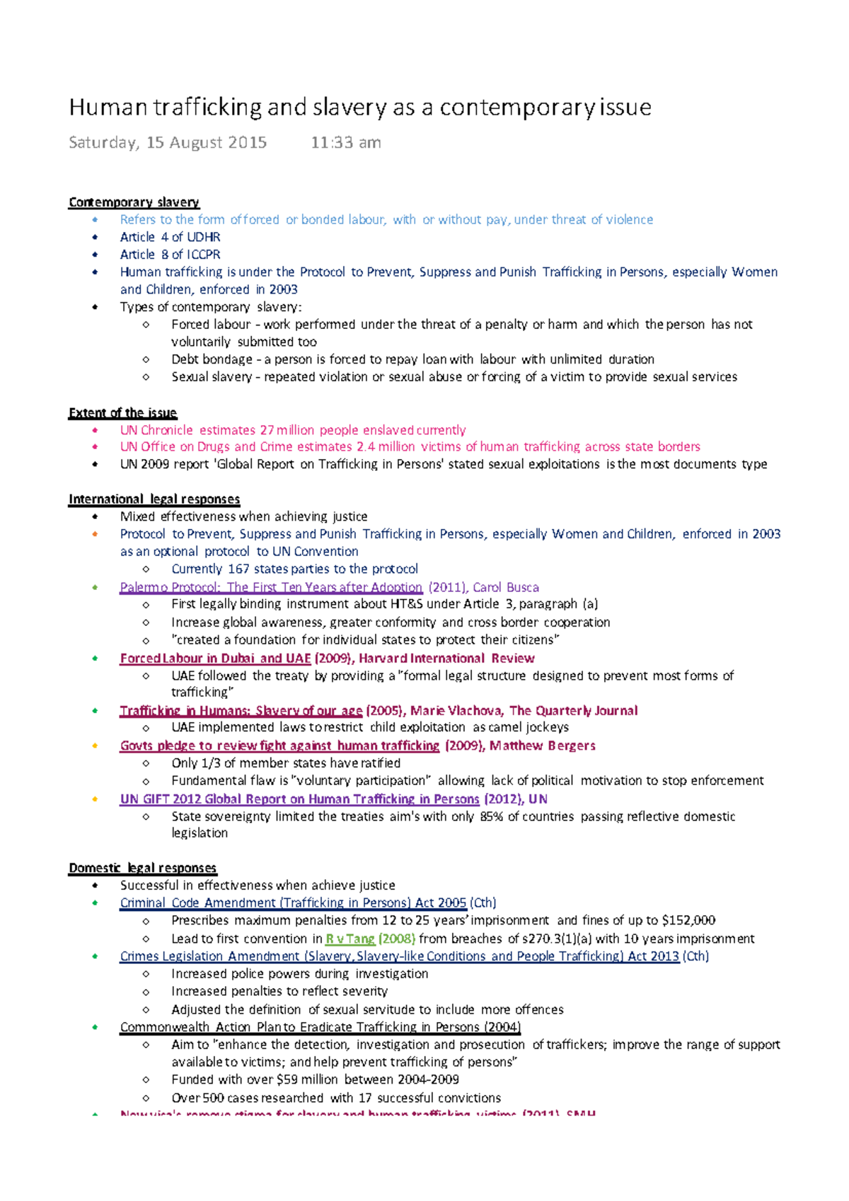 Human rights contemporary issue notes - Refers to the form of forced or ...