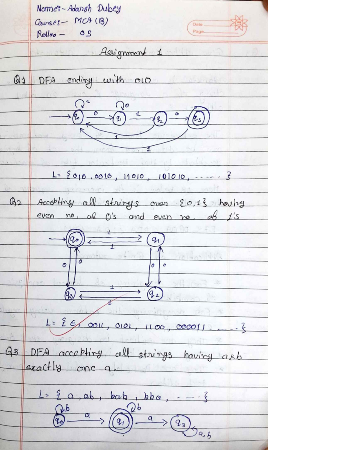 Tafl assignment 1 - Master of computer application - Studocu