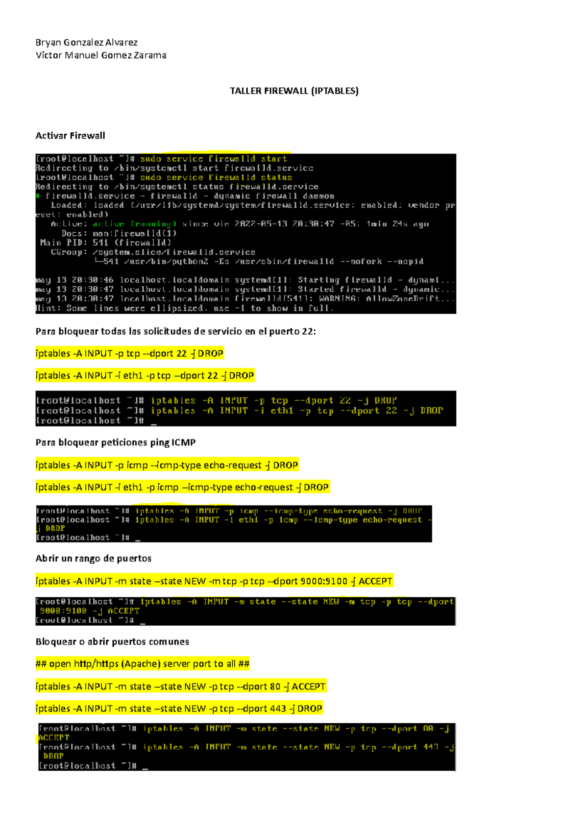 Actividad Firewall( Iptables) - Victor Manuel Gomez Zarama TALLER FIREWALL (IPTABLES) Activar ...