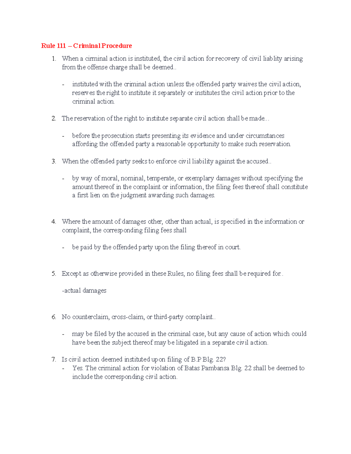 Rule 111 - Sample Quiz Criminal Procedure - Rule 111 – Criminal ...