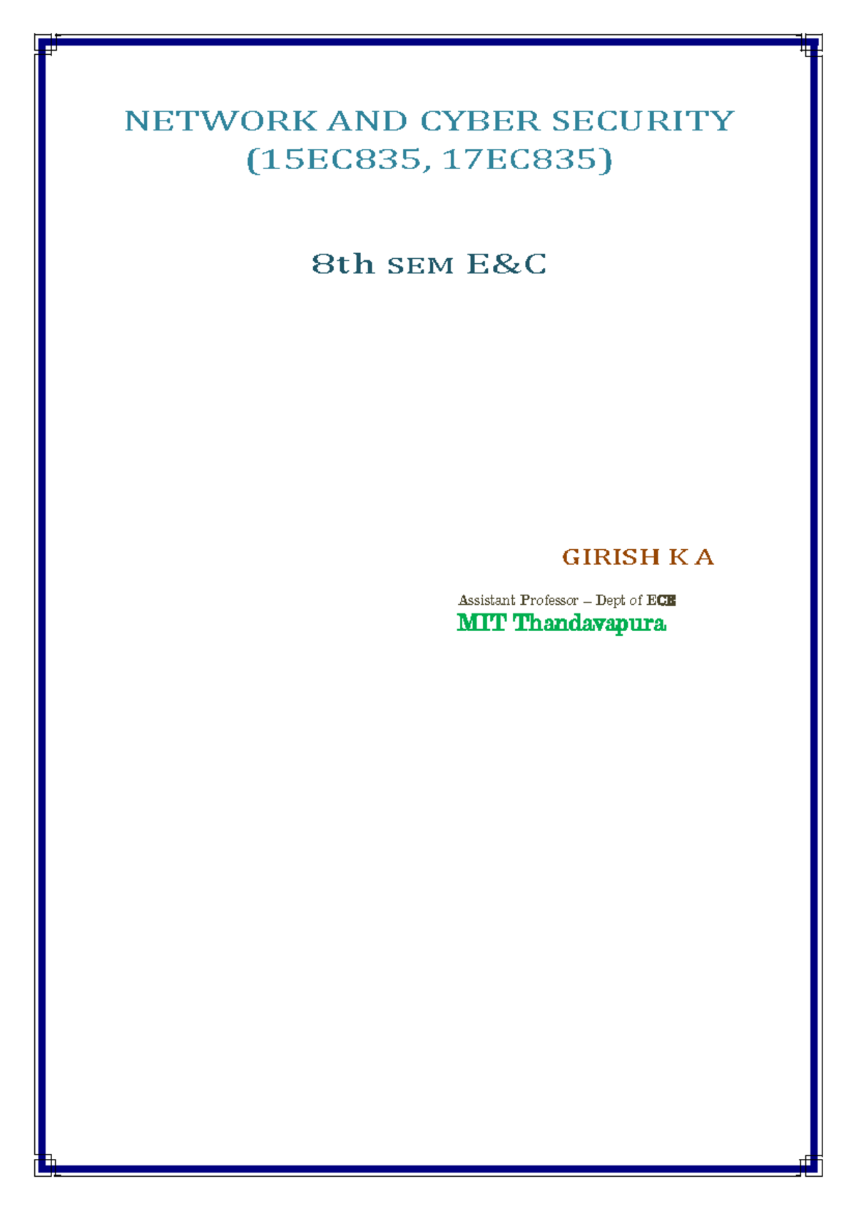 Module-1 - notes on module 1 - NETWORK AND CYBER SECURITY (15EC835 ...