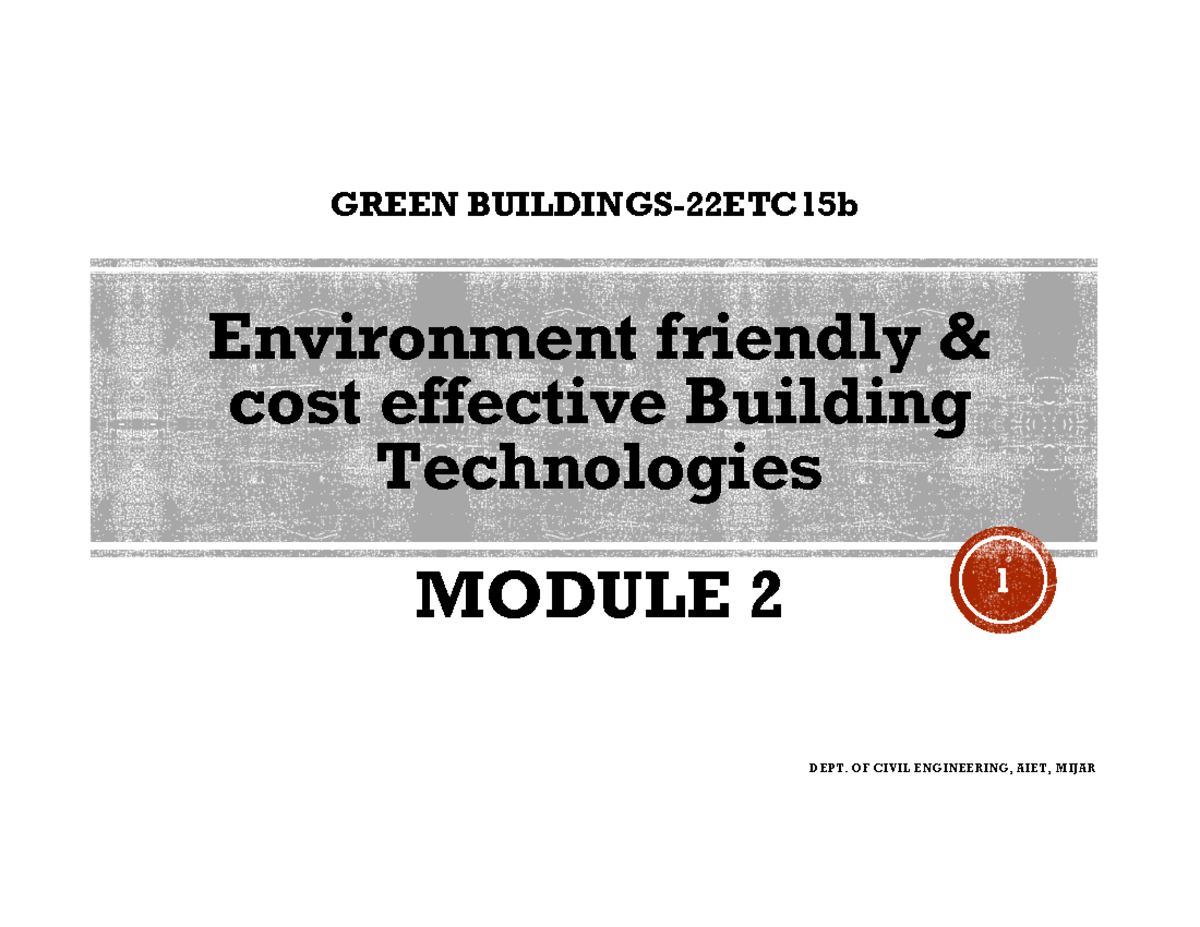 M2 ANU - Notes - Environment friendly & cost effective Building ...