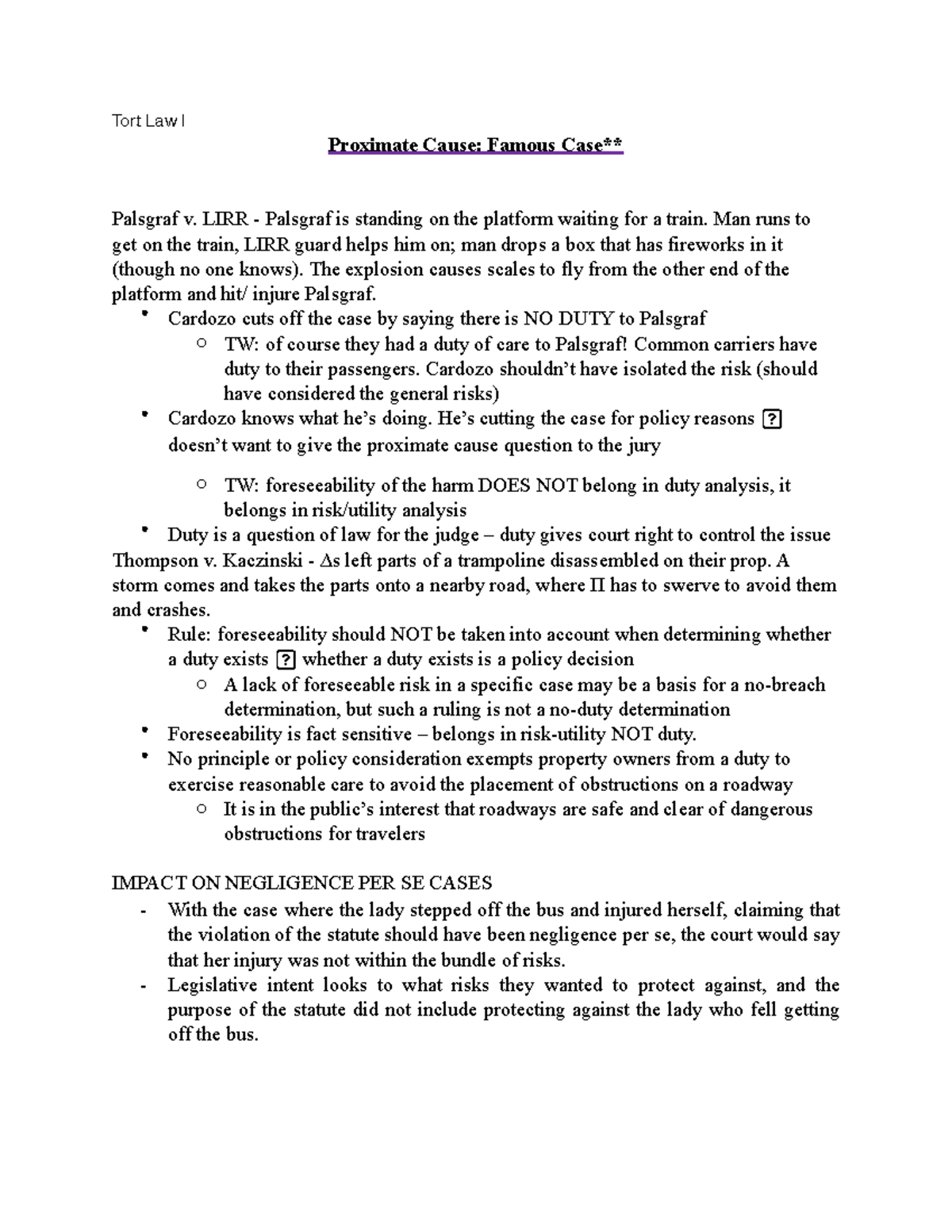 Palsgraf v. LIRR Notes - Tort Law I Proximate Cause: Famous Case ...