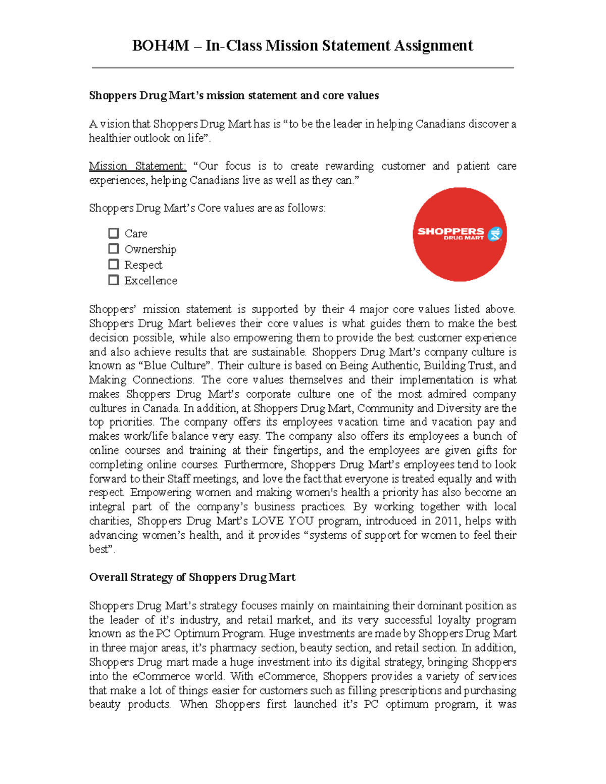 Khan - In Class Mission Statement Assignment - BOH4M – In-Class Mission ...