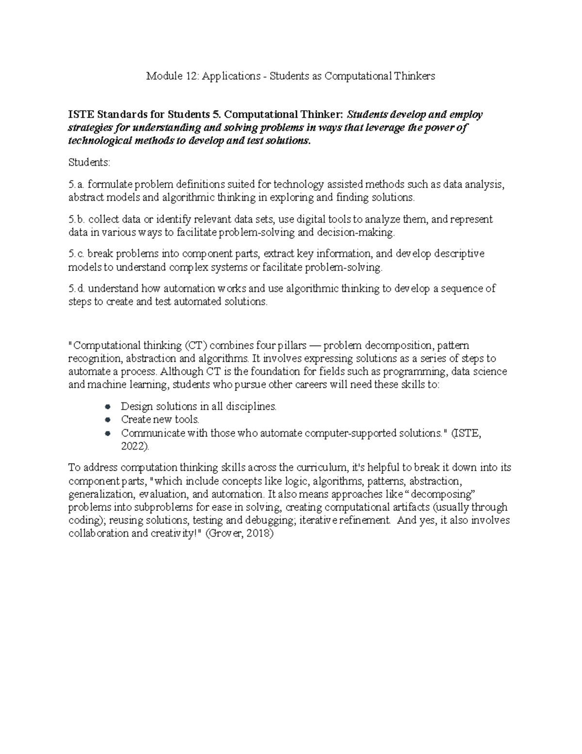 Module 12 Applications - Students as Computational Thinkers ...